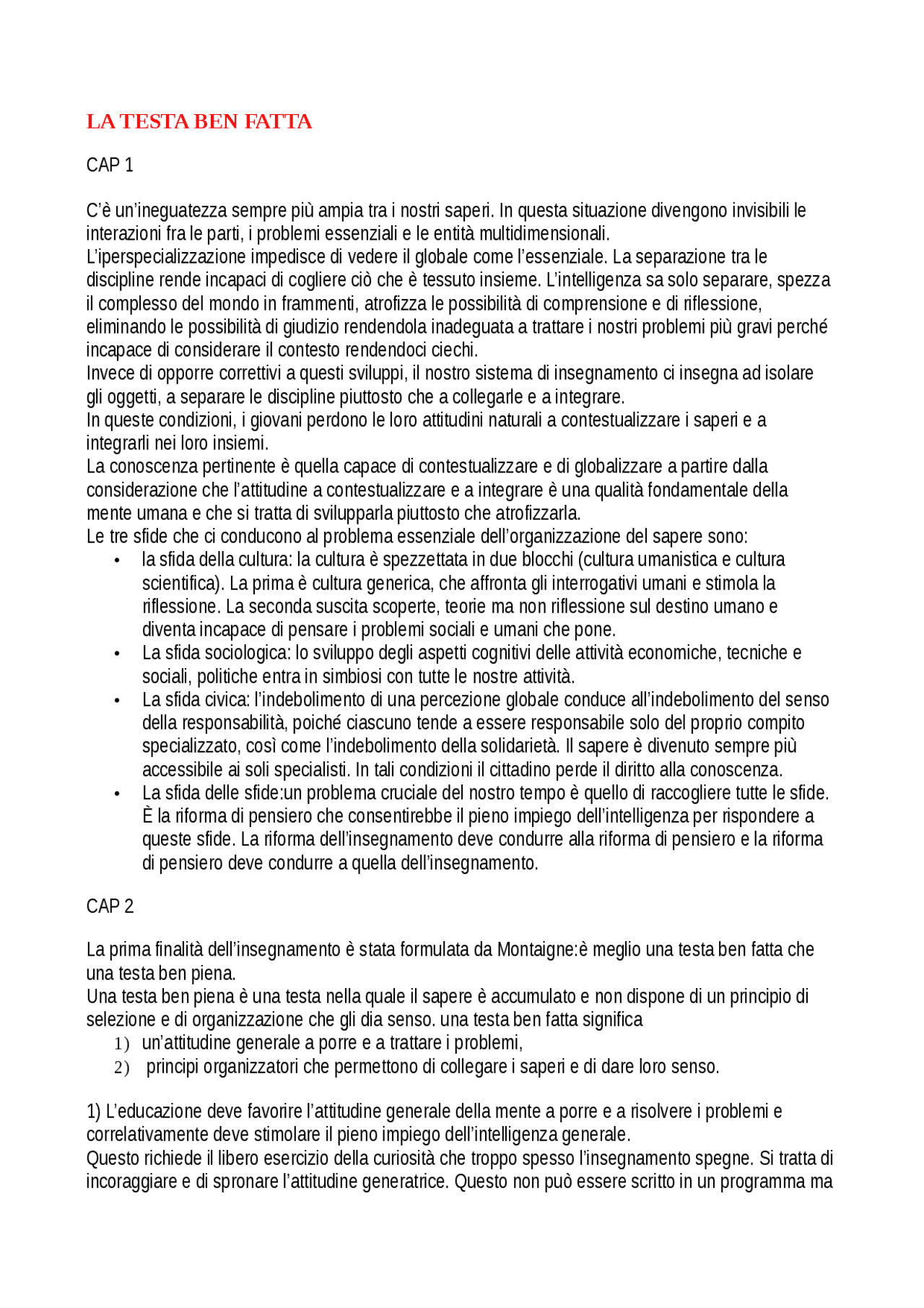 La Testa Ben Fatta Docsity