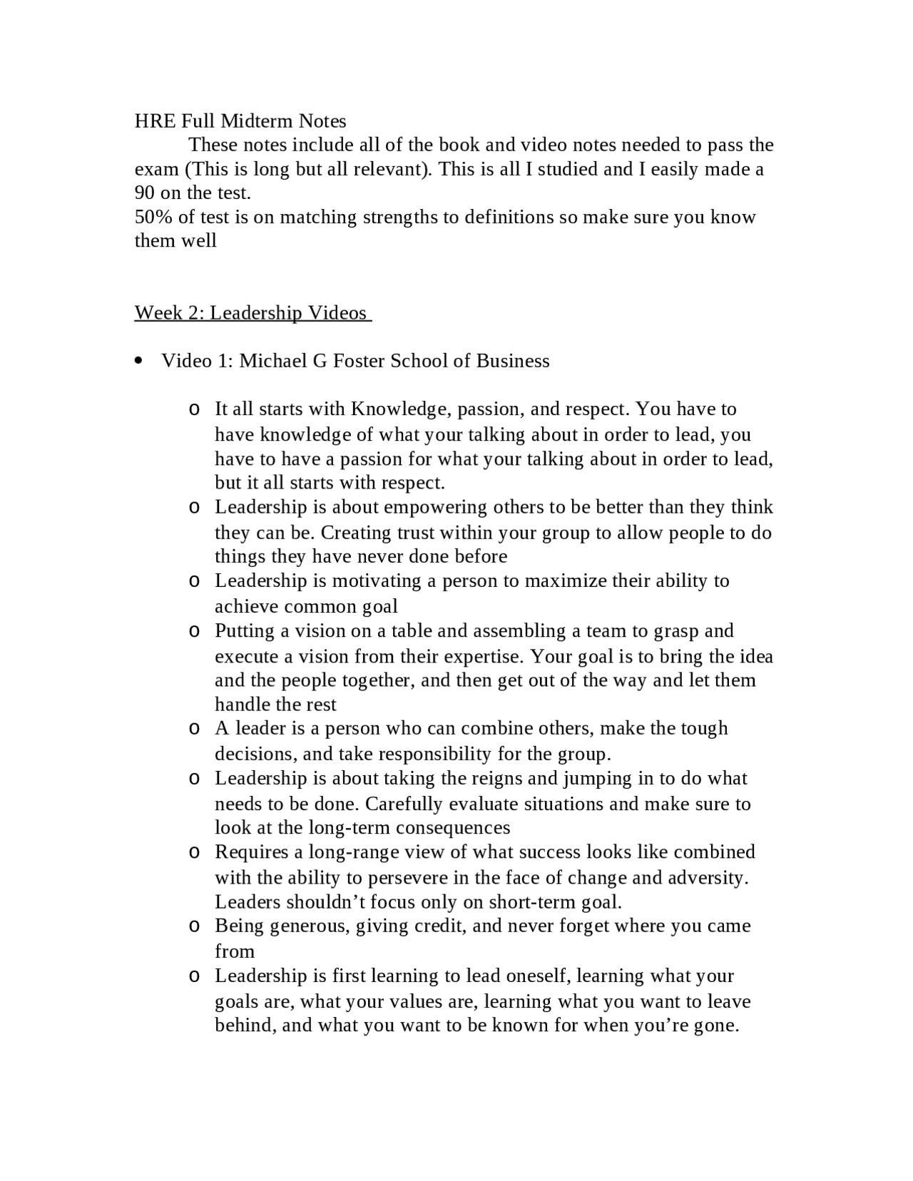 Hre Full Midterm Exam Notes Introduction To Leadership Development