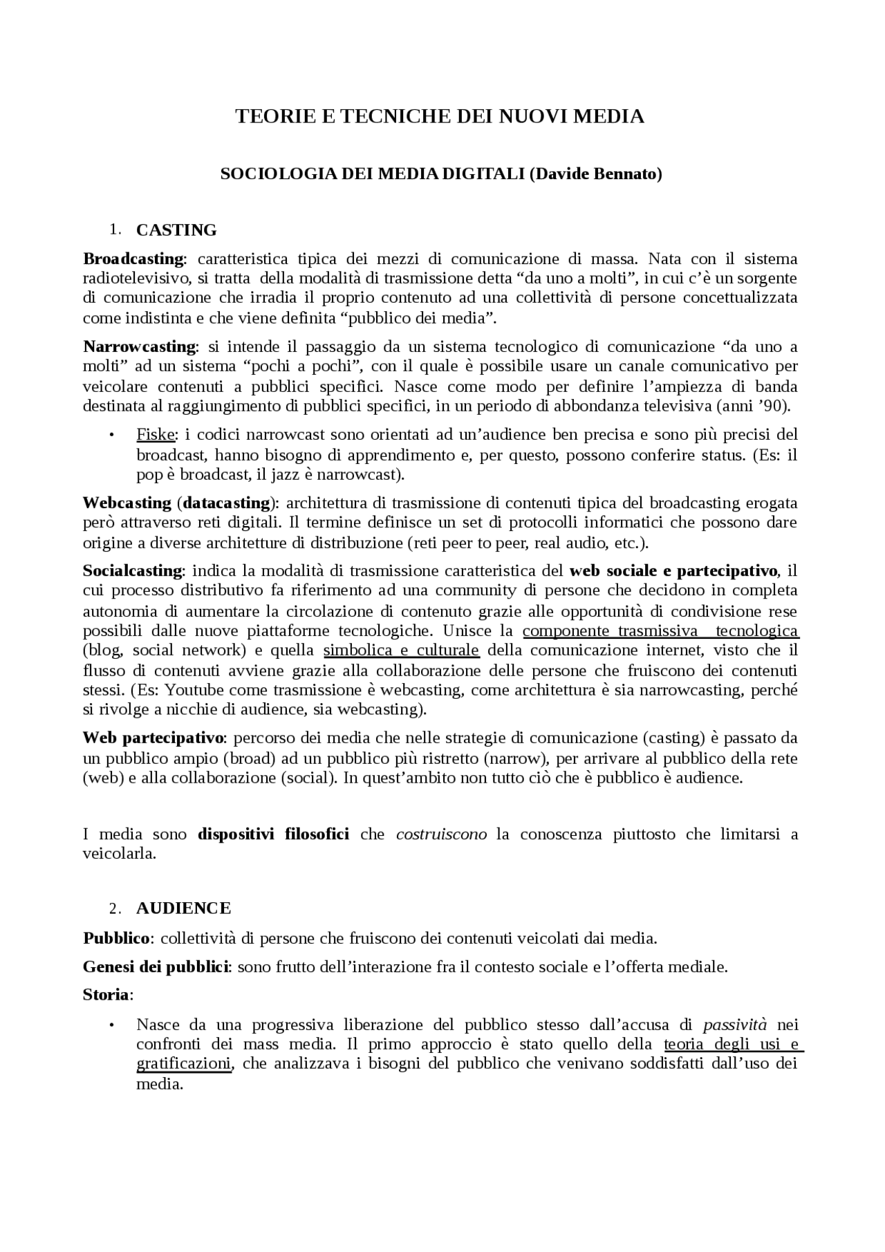Teorie E Tecniche Dei Nuovi Media Docsity