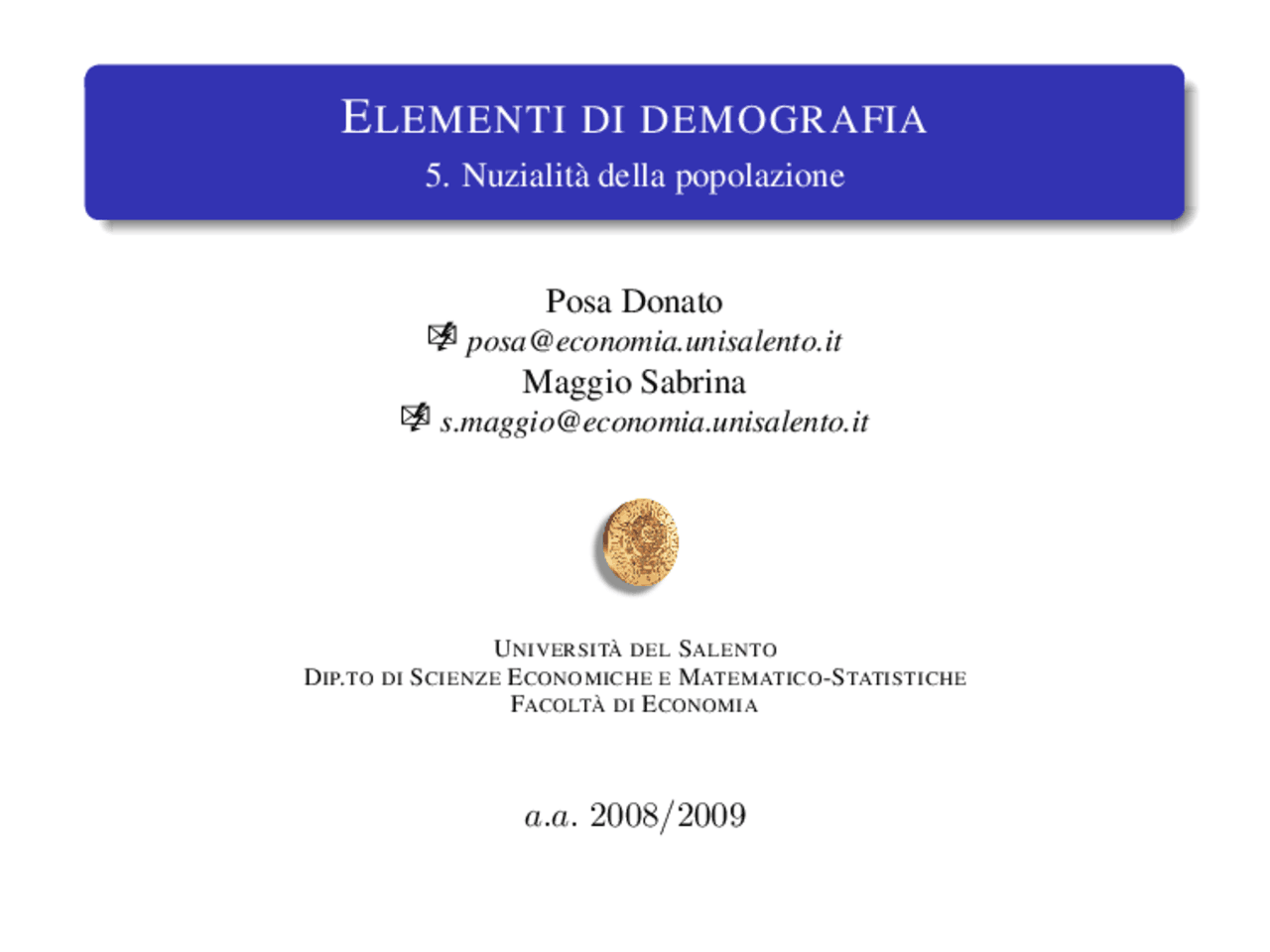 Elementi Di Demografia Docsity