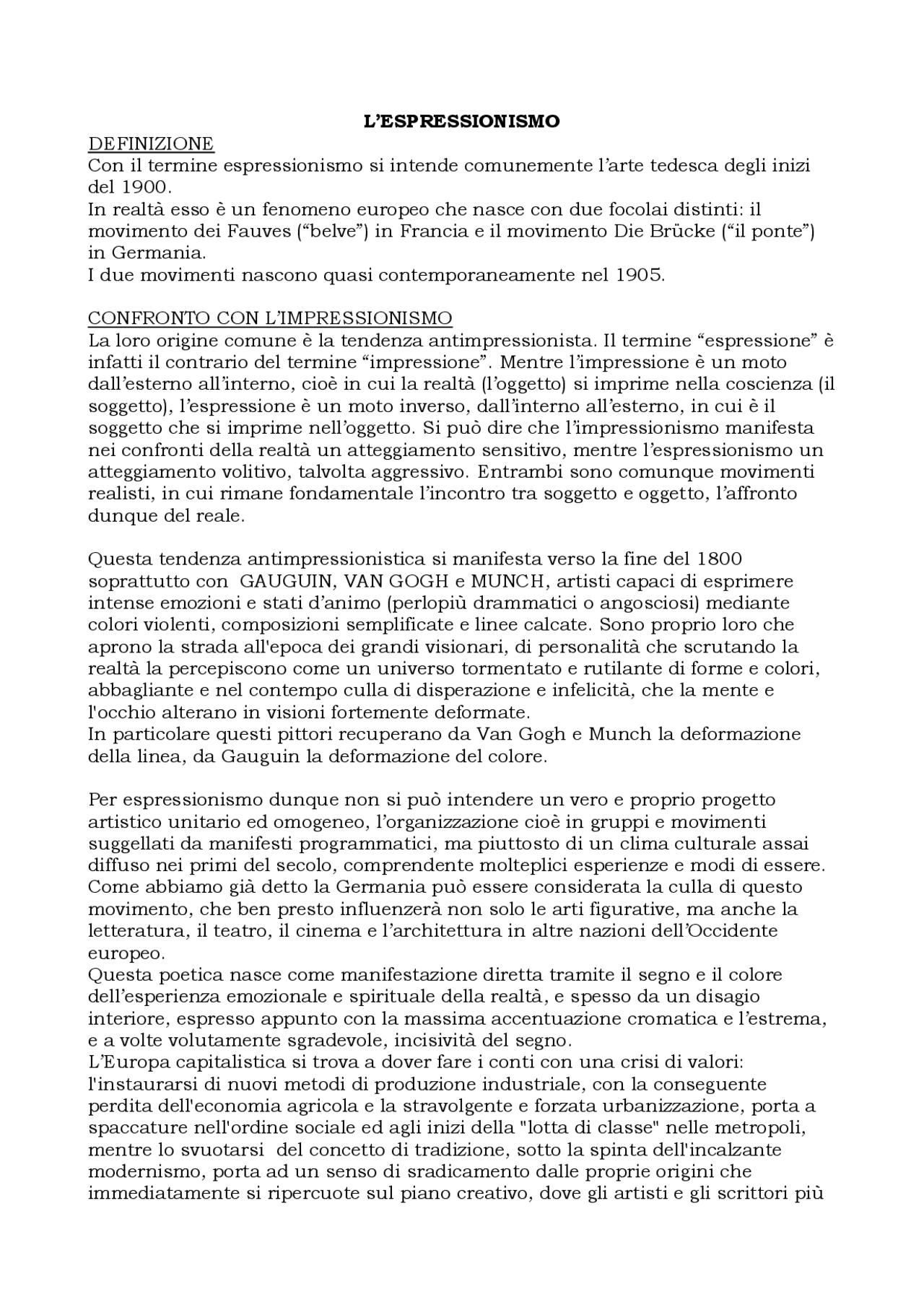 Lespressionismo Docsity