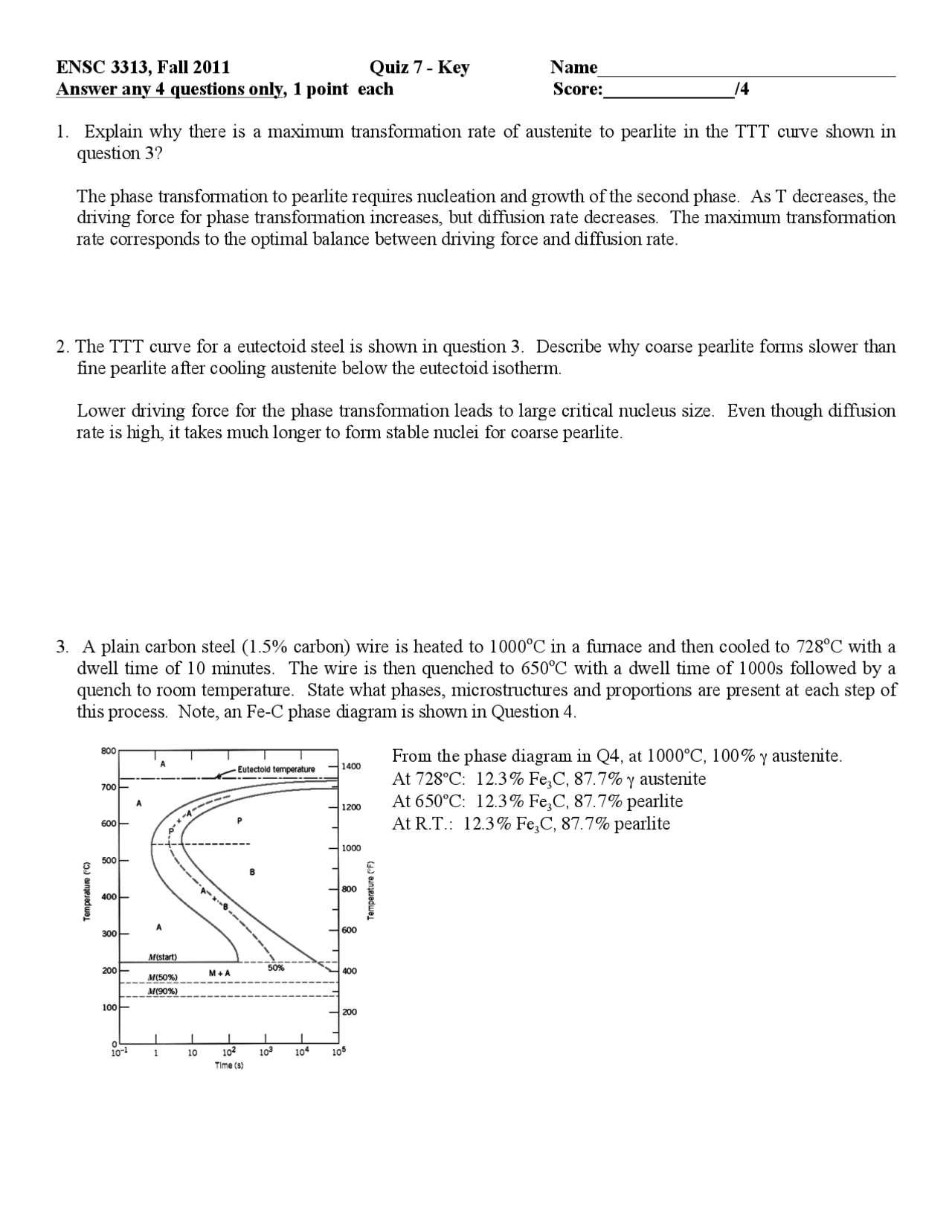 Materials Science Quiz 7 Questions With Solutions Ensc 3313 Docsity