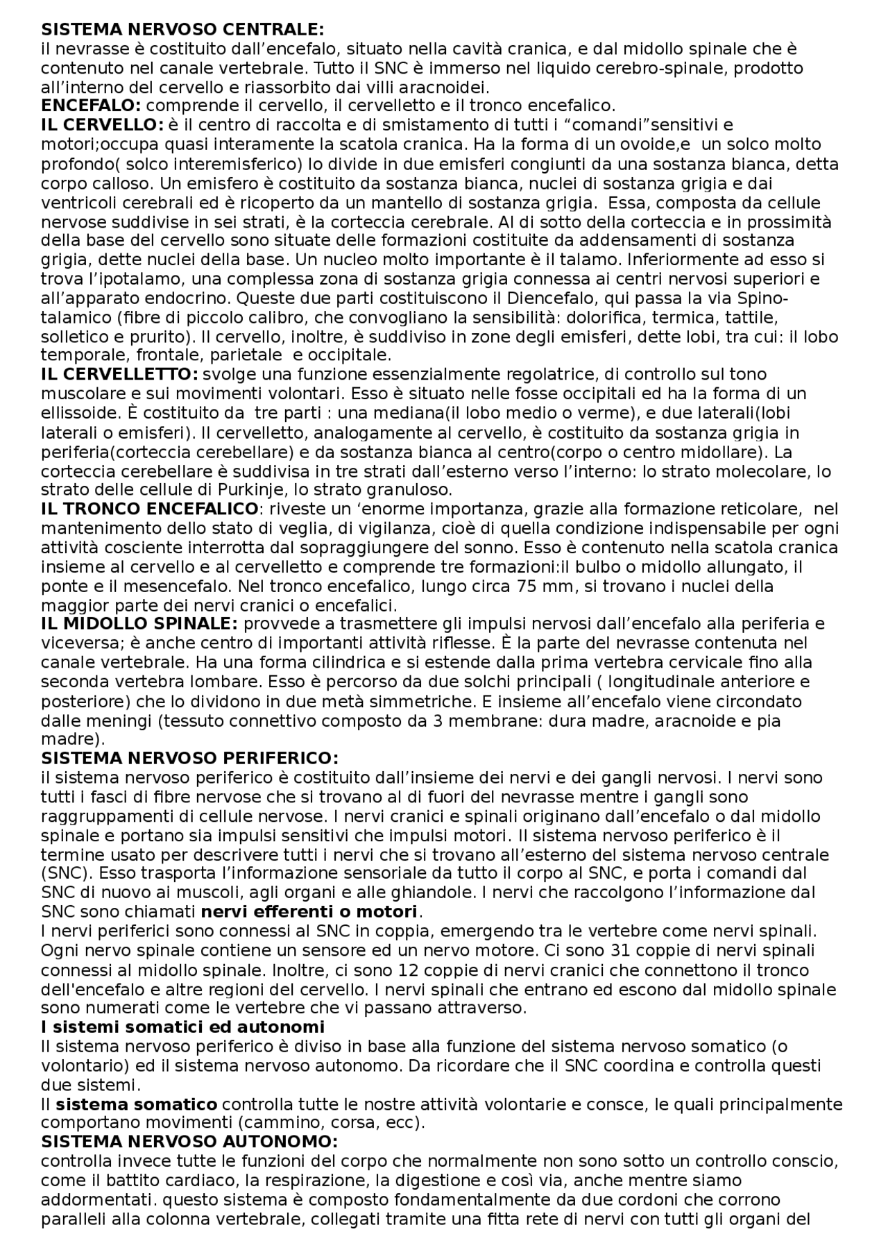 Sistema Nervoso Centrale Docsity