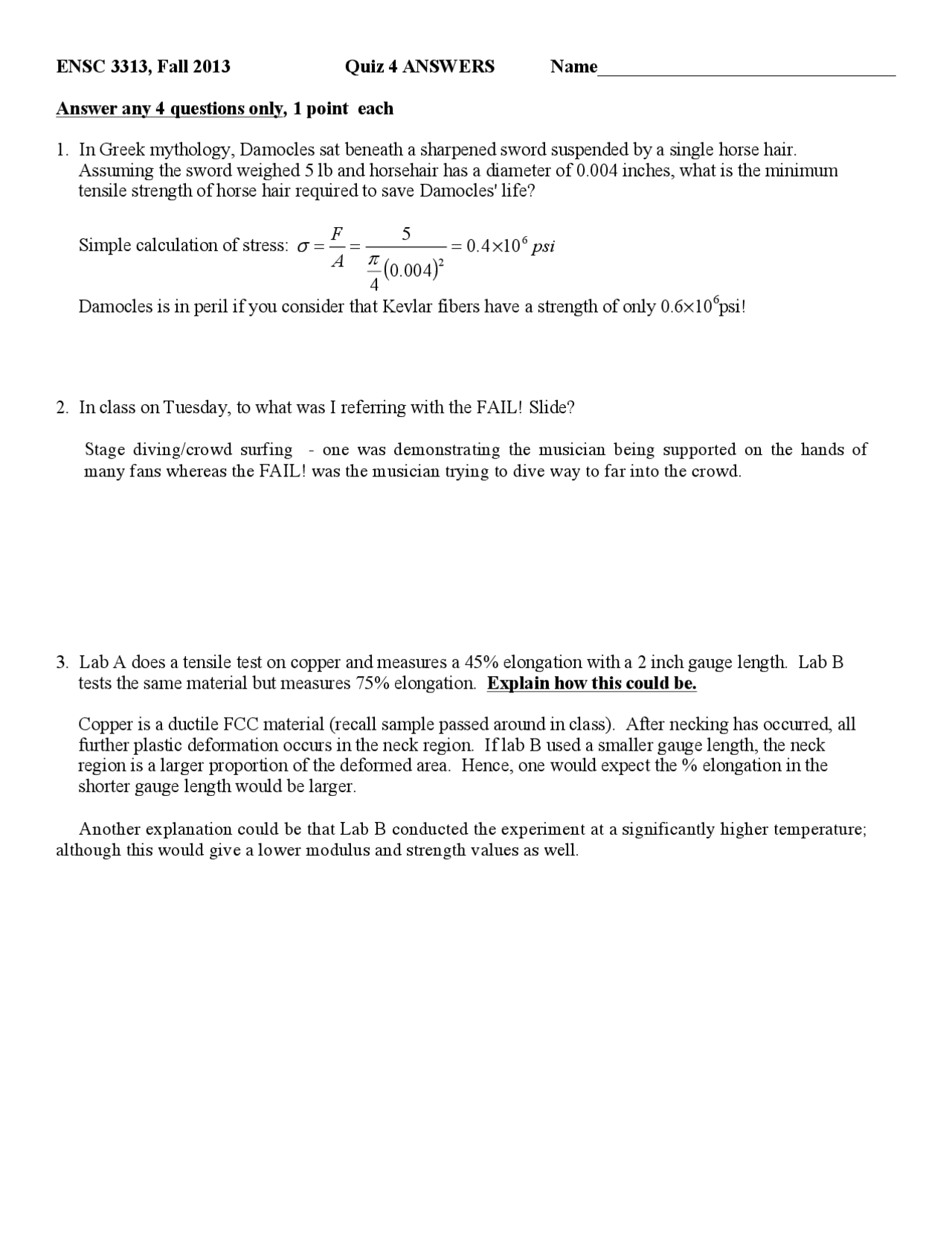 Quiz 4 With Solution For Materials Science Ensc 3313 Docsity