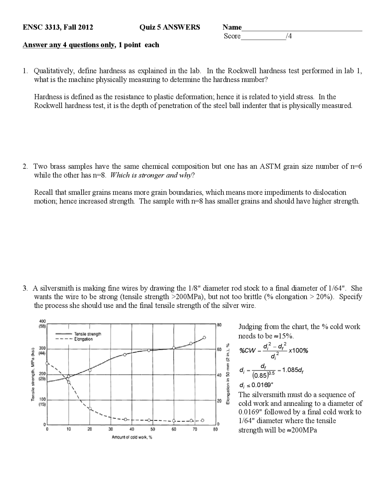 Quiz 5 With Answers Materials Science Ensc 3313 Docsity