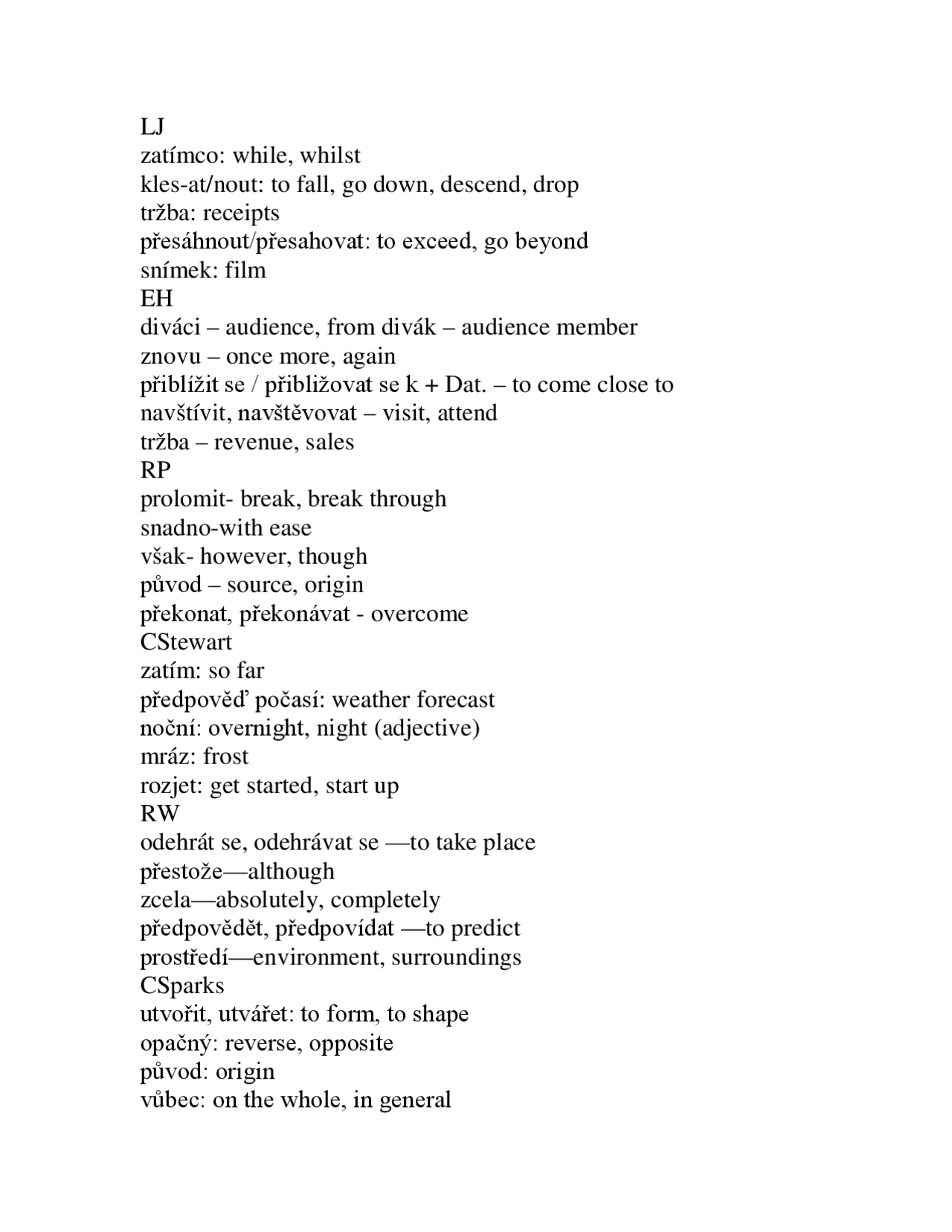 Receipts Intermediate Czech Vocabulary Docsity