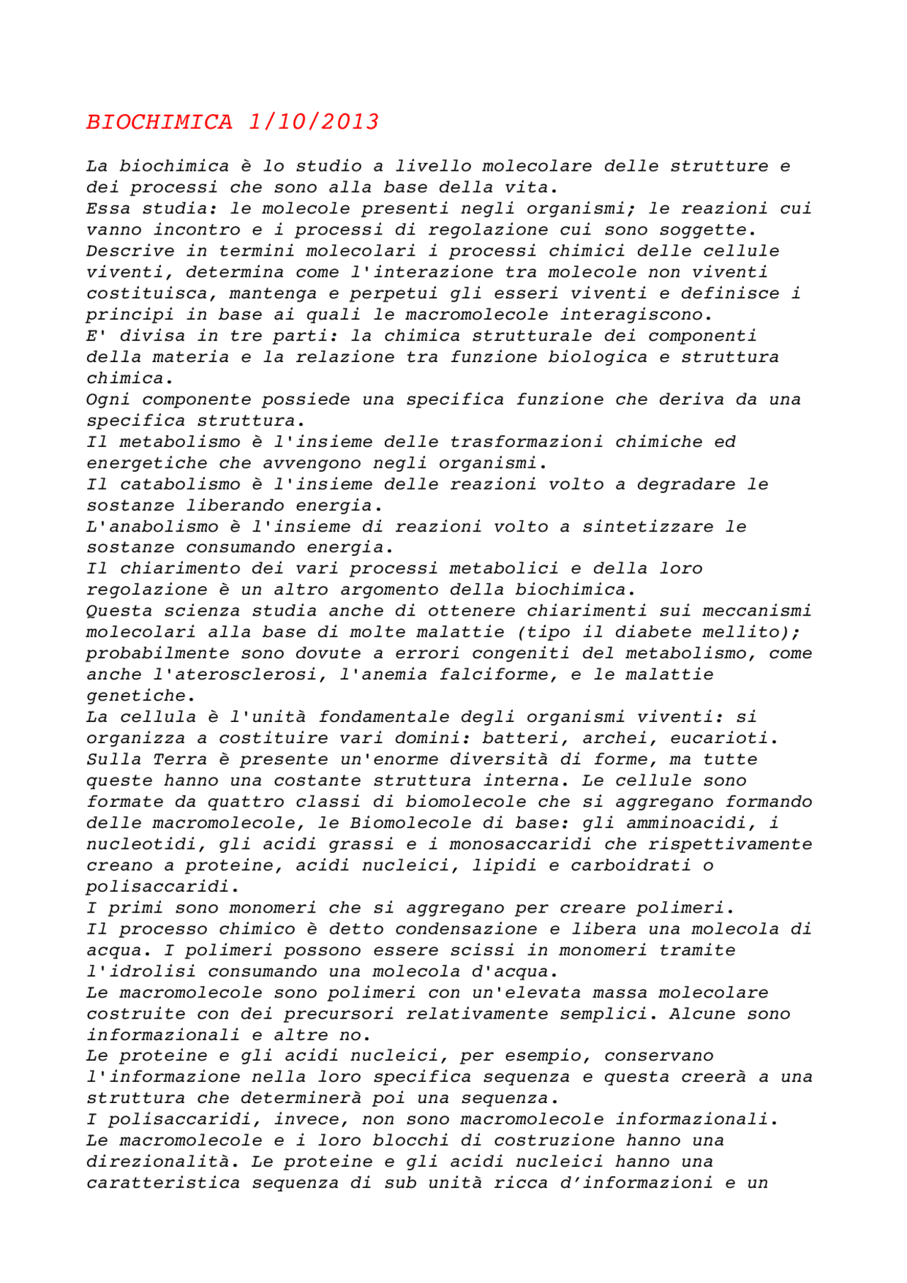 Appunti Sugli Amminoacidi E Sulle Proteine Docsity