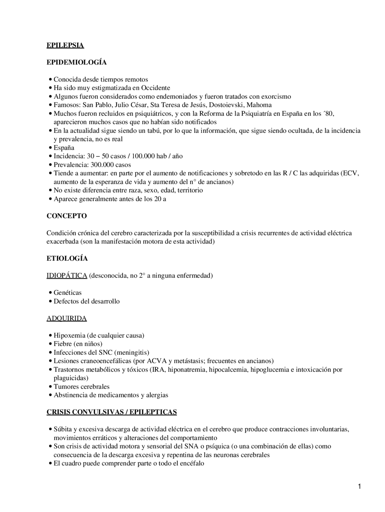 Apuntes Sobre La Epilepsia Docsity
