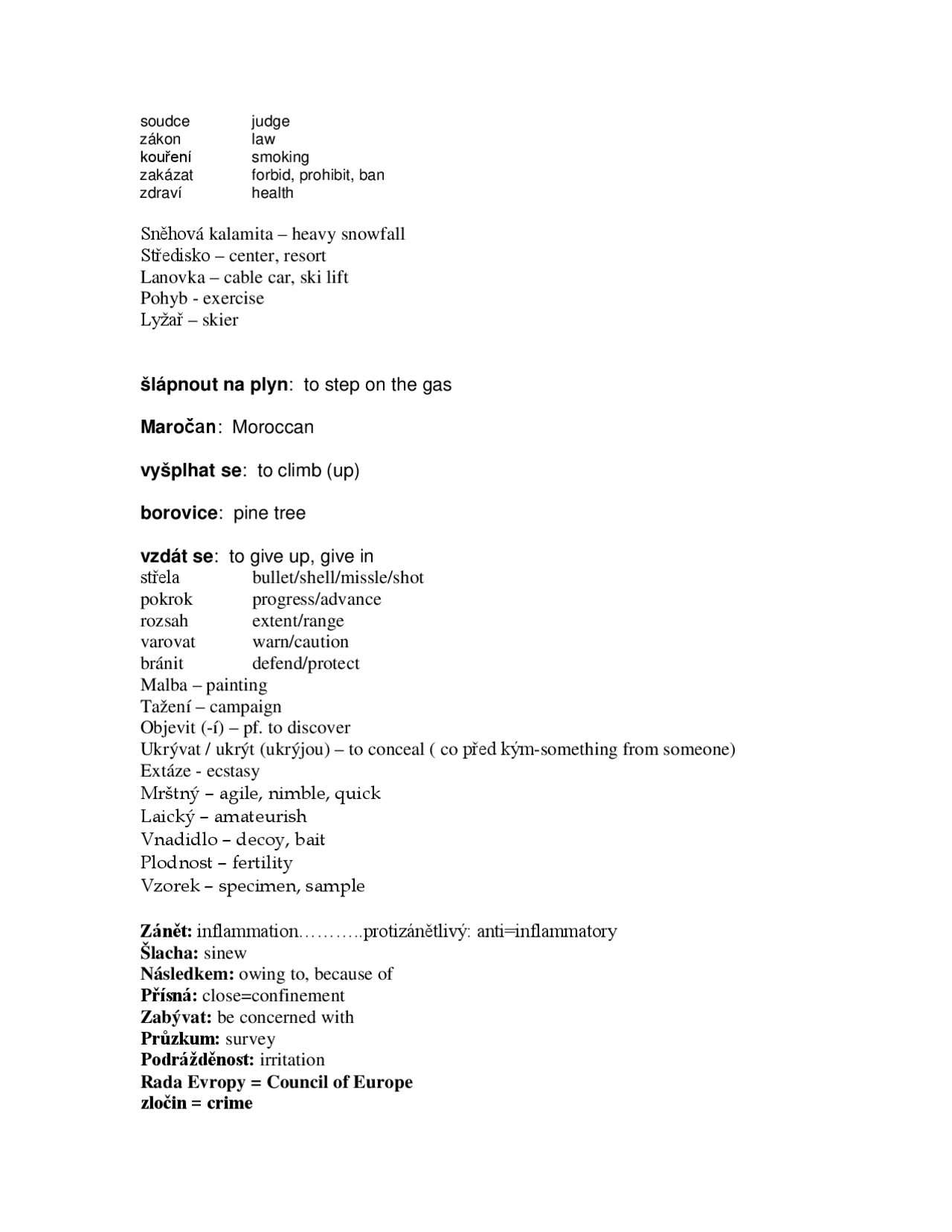 Heavy Snowfall Intermediate Czech Vocabulary Docsity