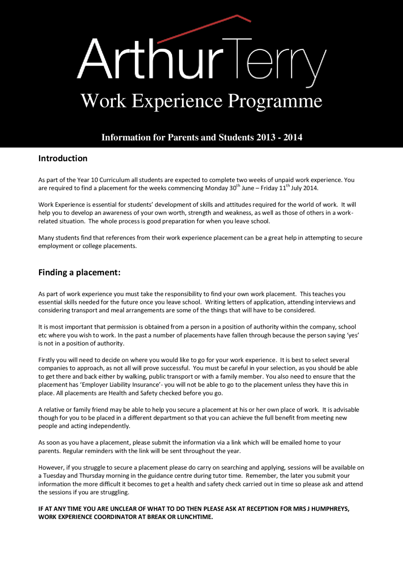 Work experience programme - Docsity