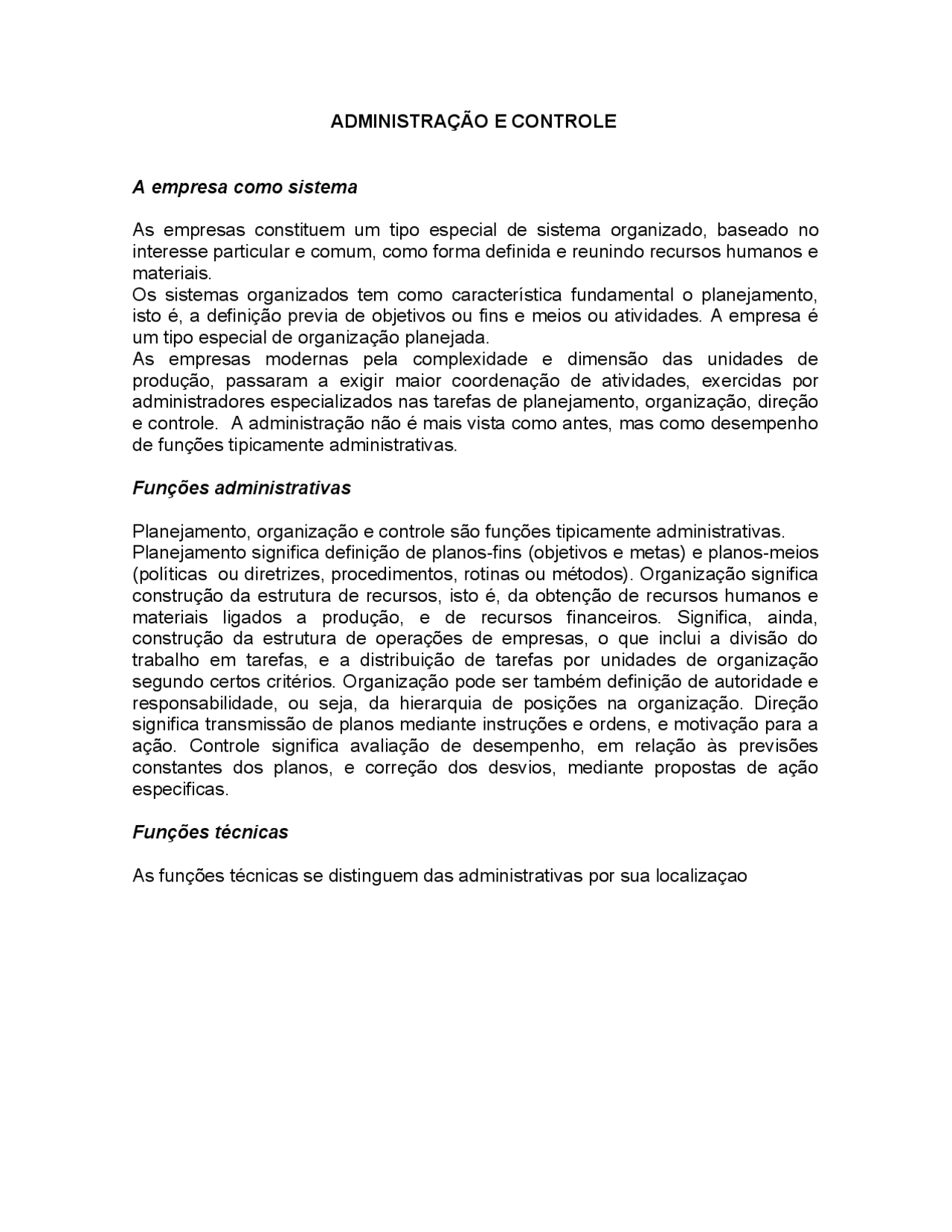 A Administração E Controle Docsity