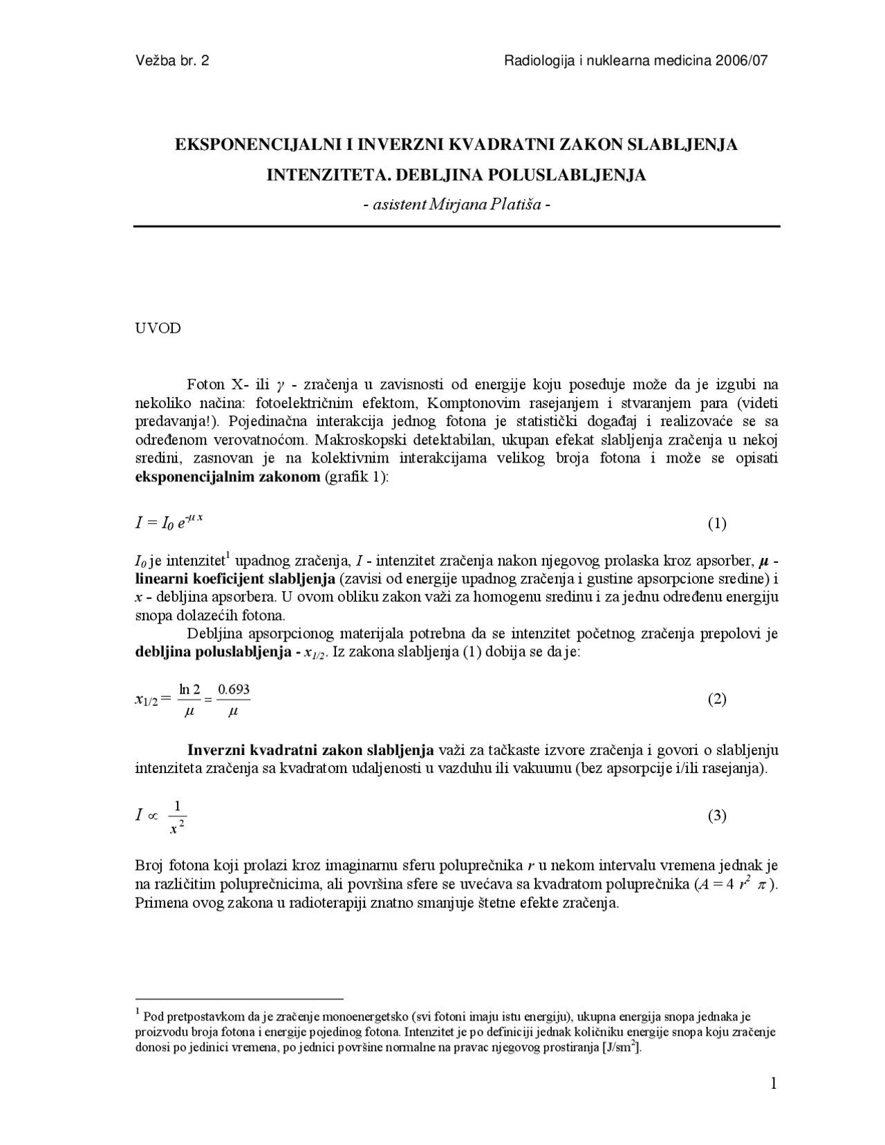 Biofizika, druga vežba | Slajdovi' predlog Fizika - Docsity