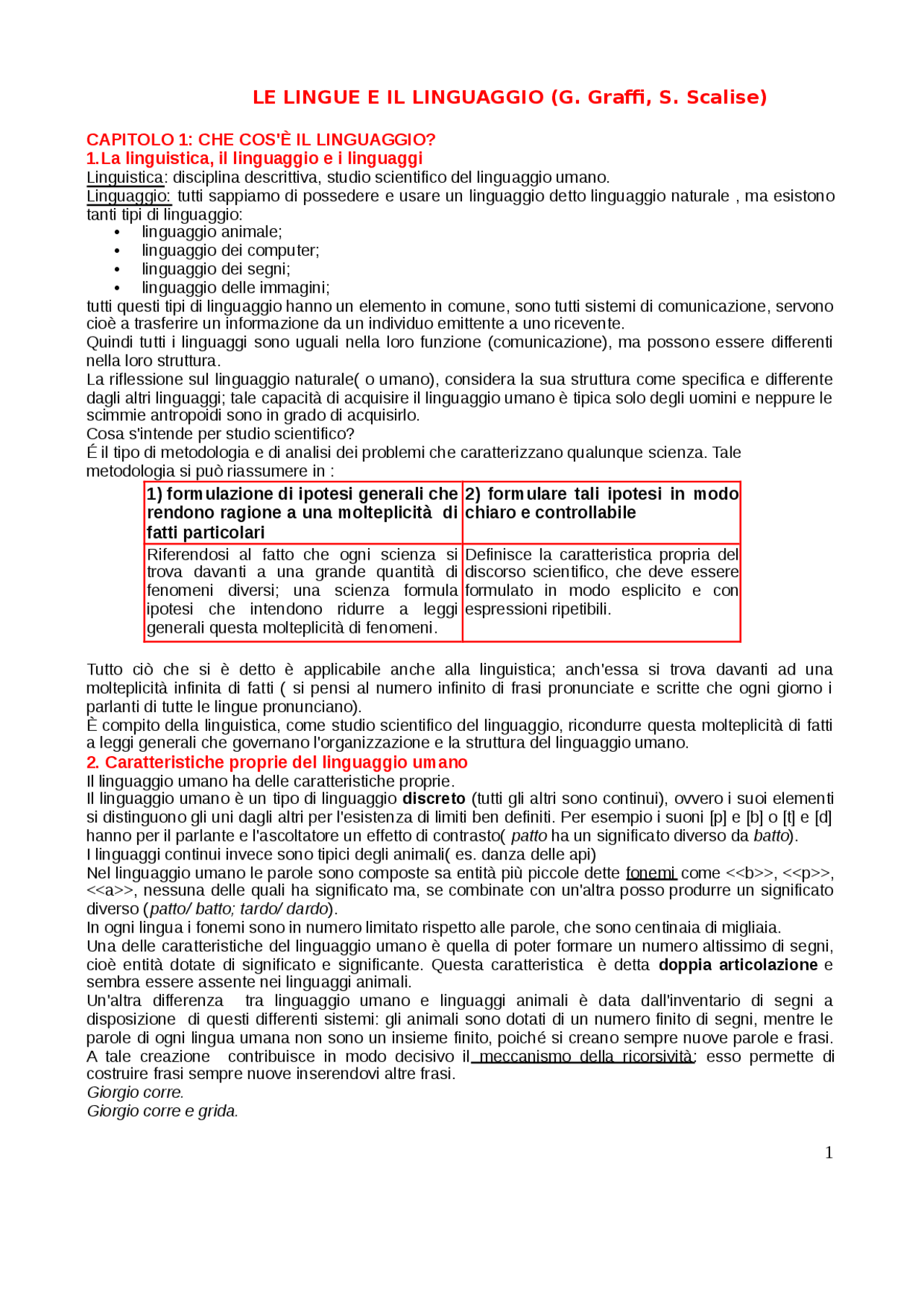 Le Lingue E Il Linguaggio Graffi Scalise Docsity