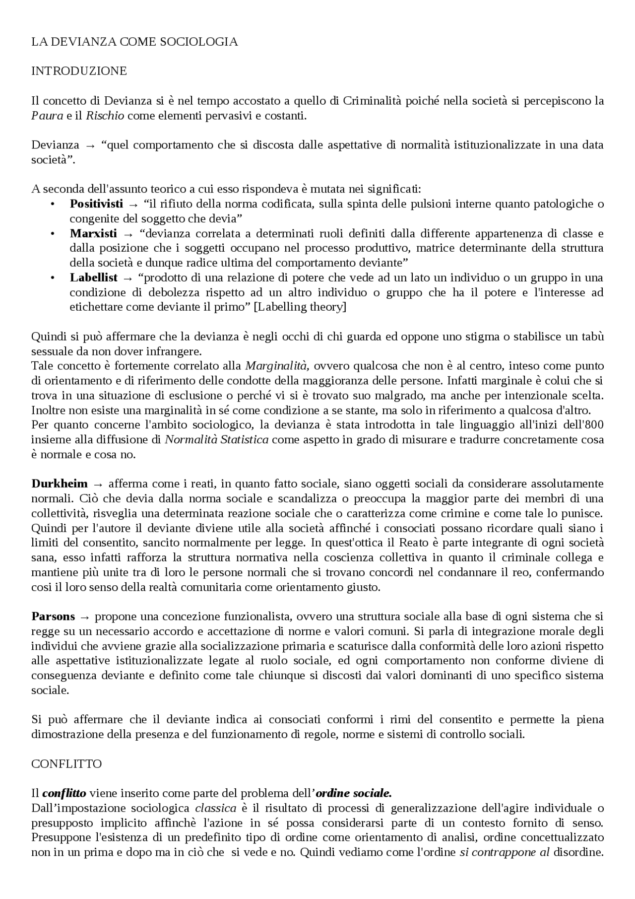 La Devianza Come Sociologia Docsity