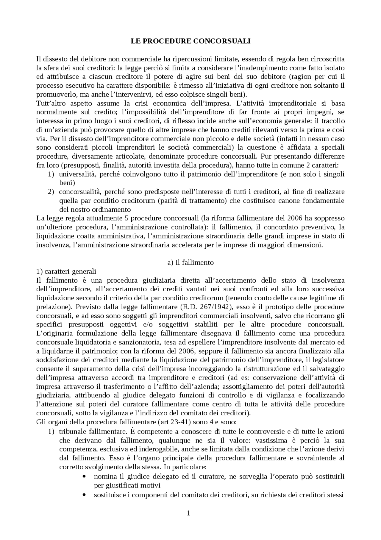 Appunti Sulle Procedure Concorsuali Campobasso Docsity