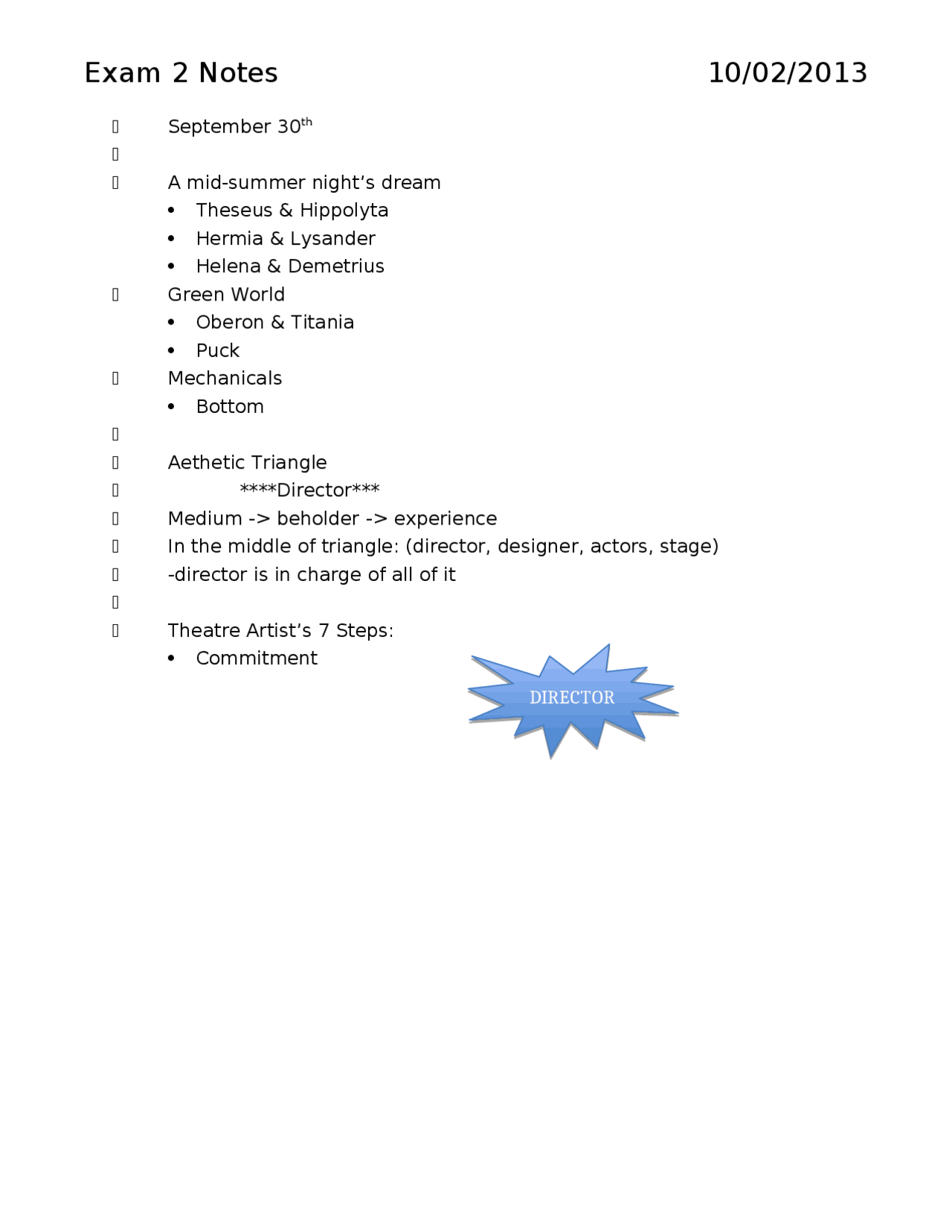 Exam 2 Notes on Introduction to West Theatre Drama | THAR 101 - Docsity