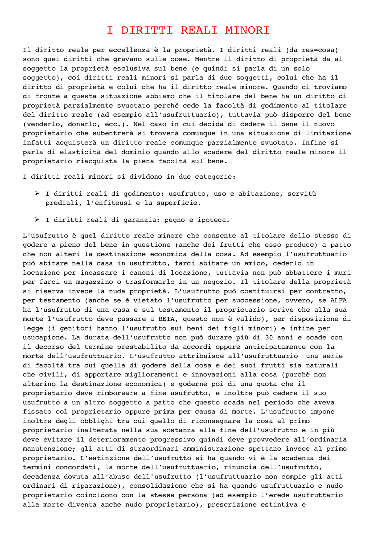 I Diritti Reali Minori Docsity