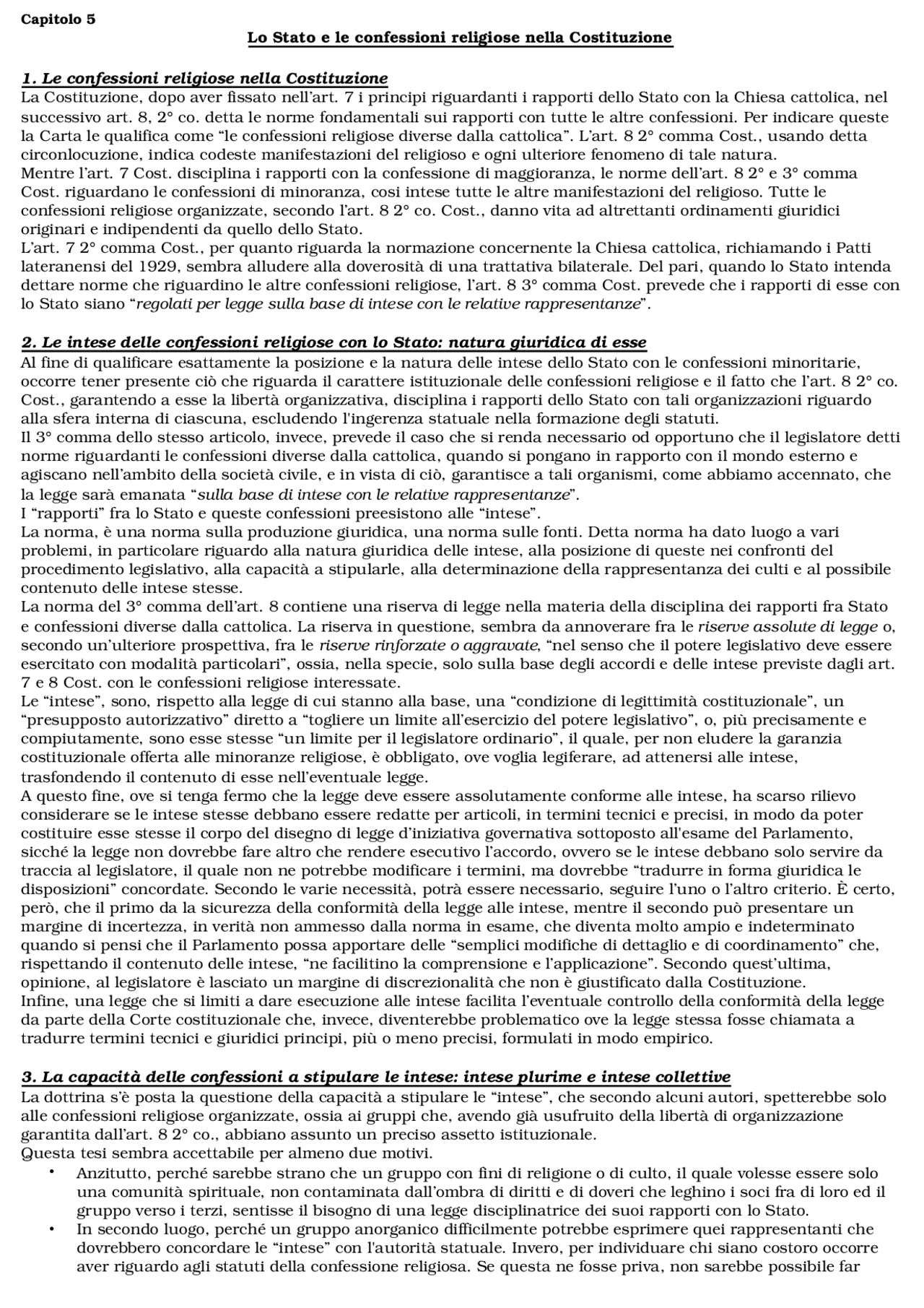 5- Lo Stato e le confessioni religiose nella Costituzione - Docsity