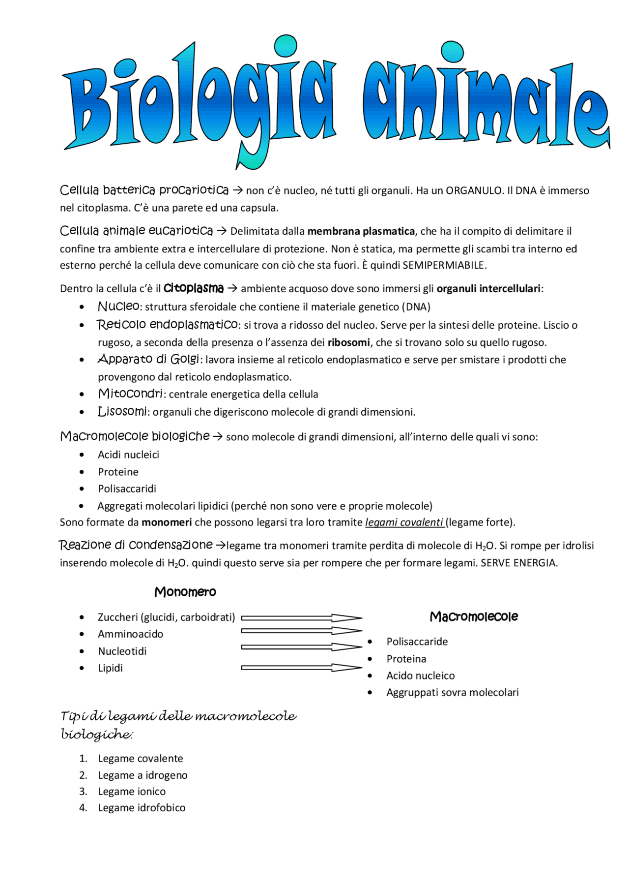 Biologia animale - CTF - Docsity