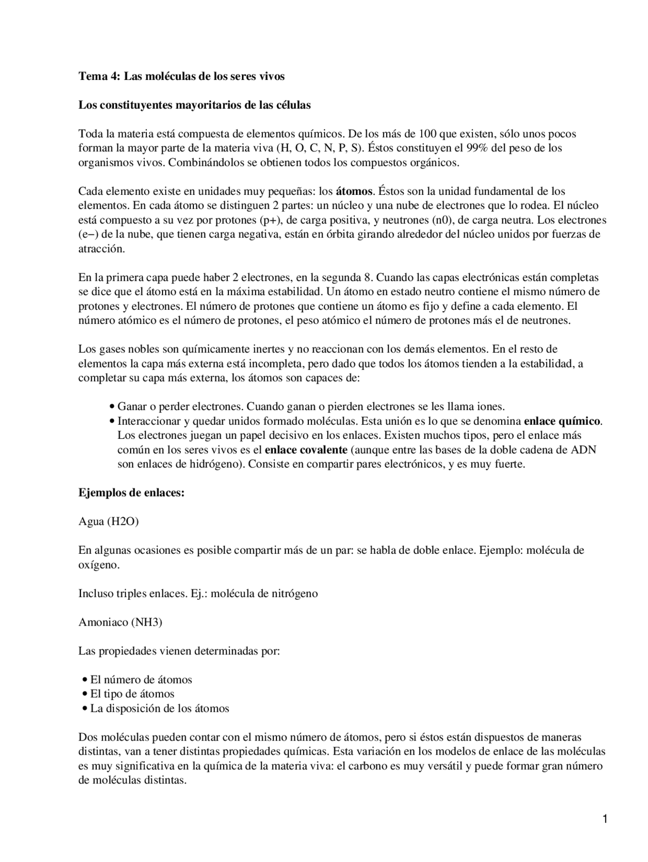 Apuntes Sobre Las Moléculas De Los Seres Vivos Docsity