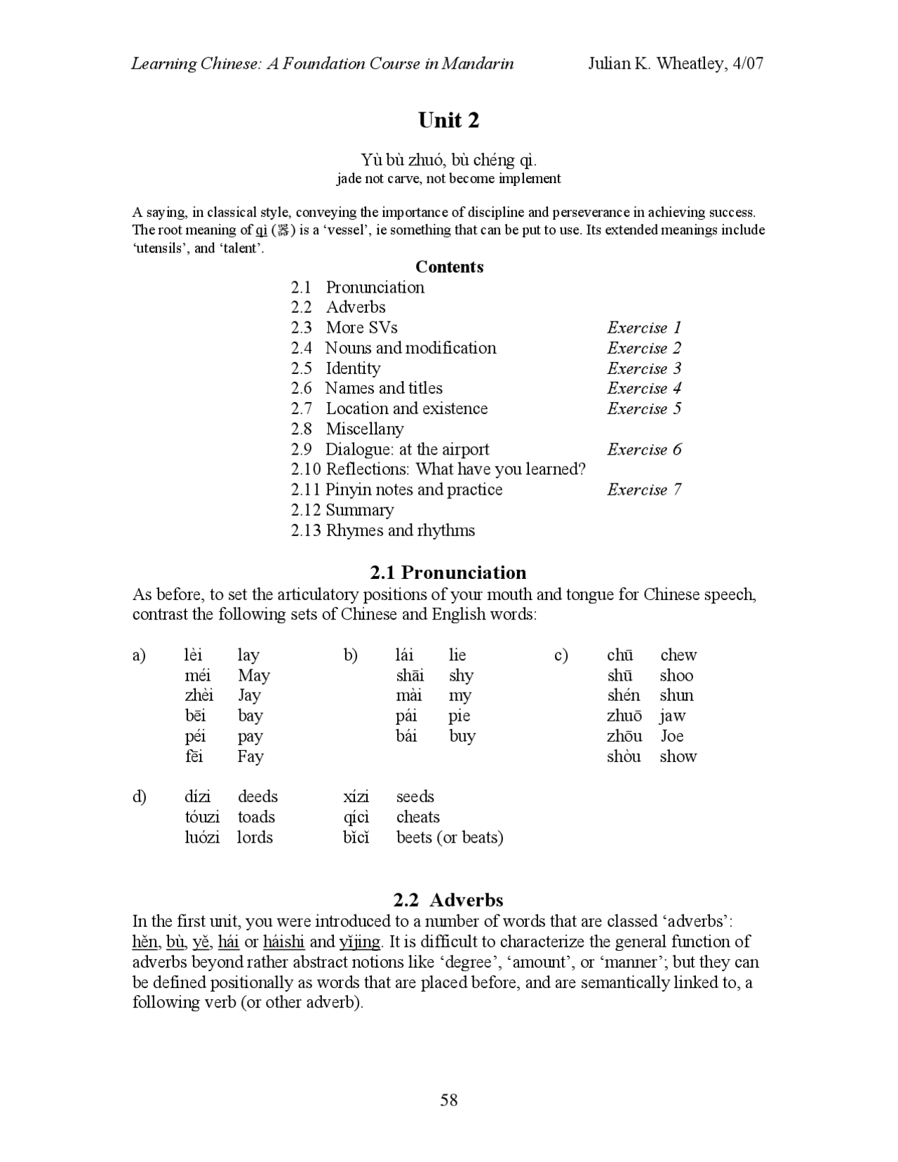 Pronunciation Chinese Handout Docsity