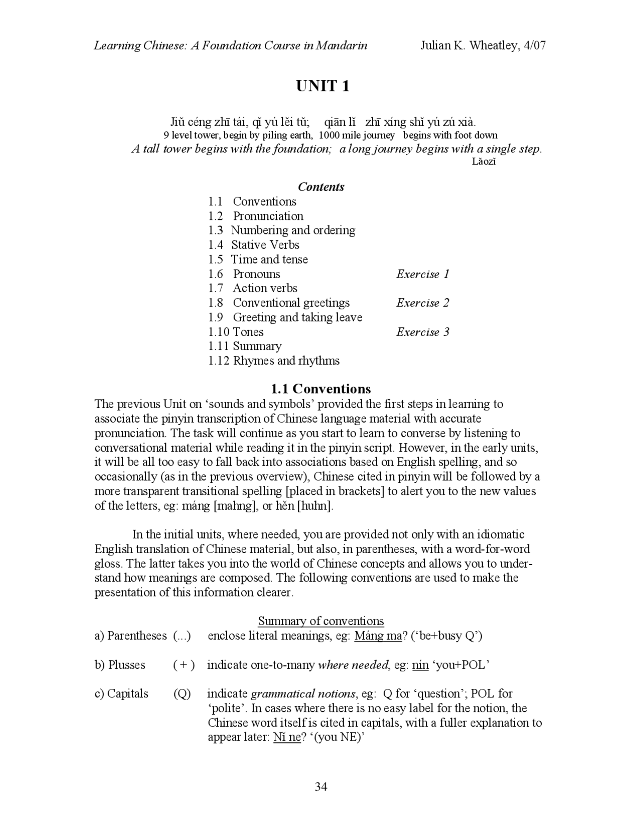 Conventions Chinese Handout Docsity