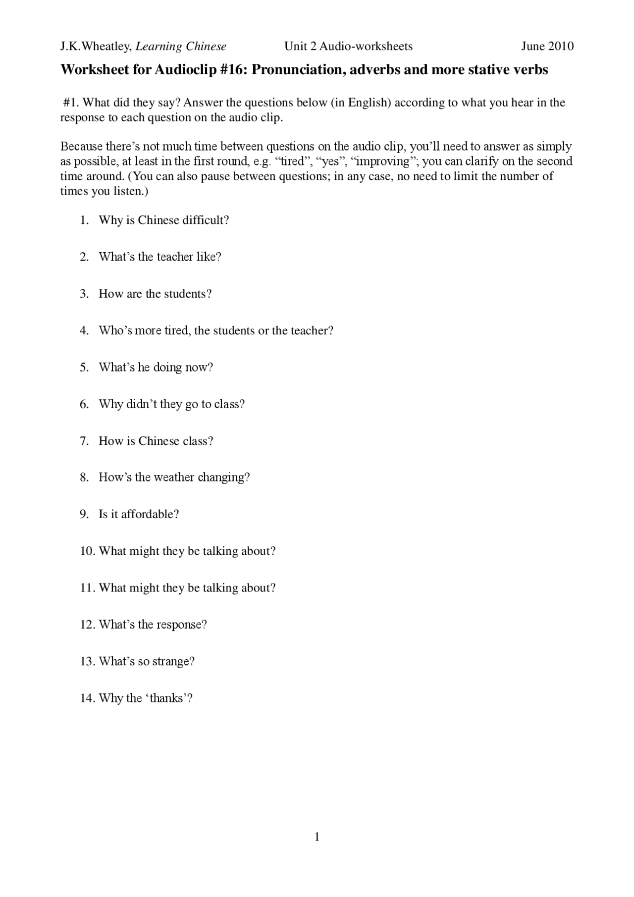 Stative Verbs Chinese Lecture Notes Docsity