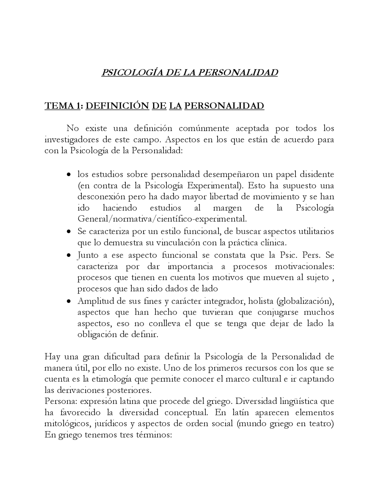 Apuntes sobre la Definición de la Personalidad Parte1 - Docsity