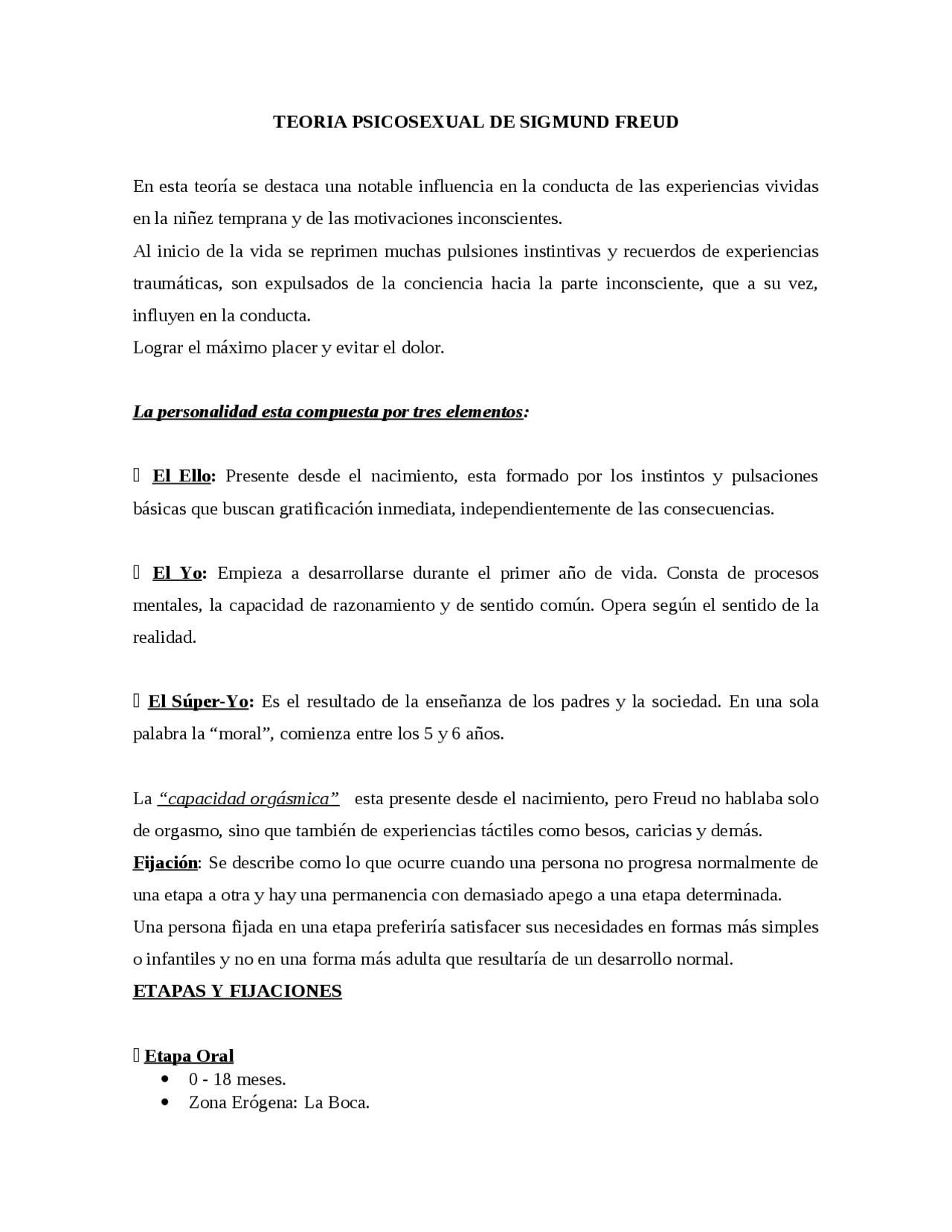 Apuntes Sobre La Teoria Psicosexual De Freud Docsity