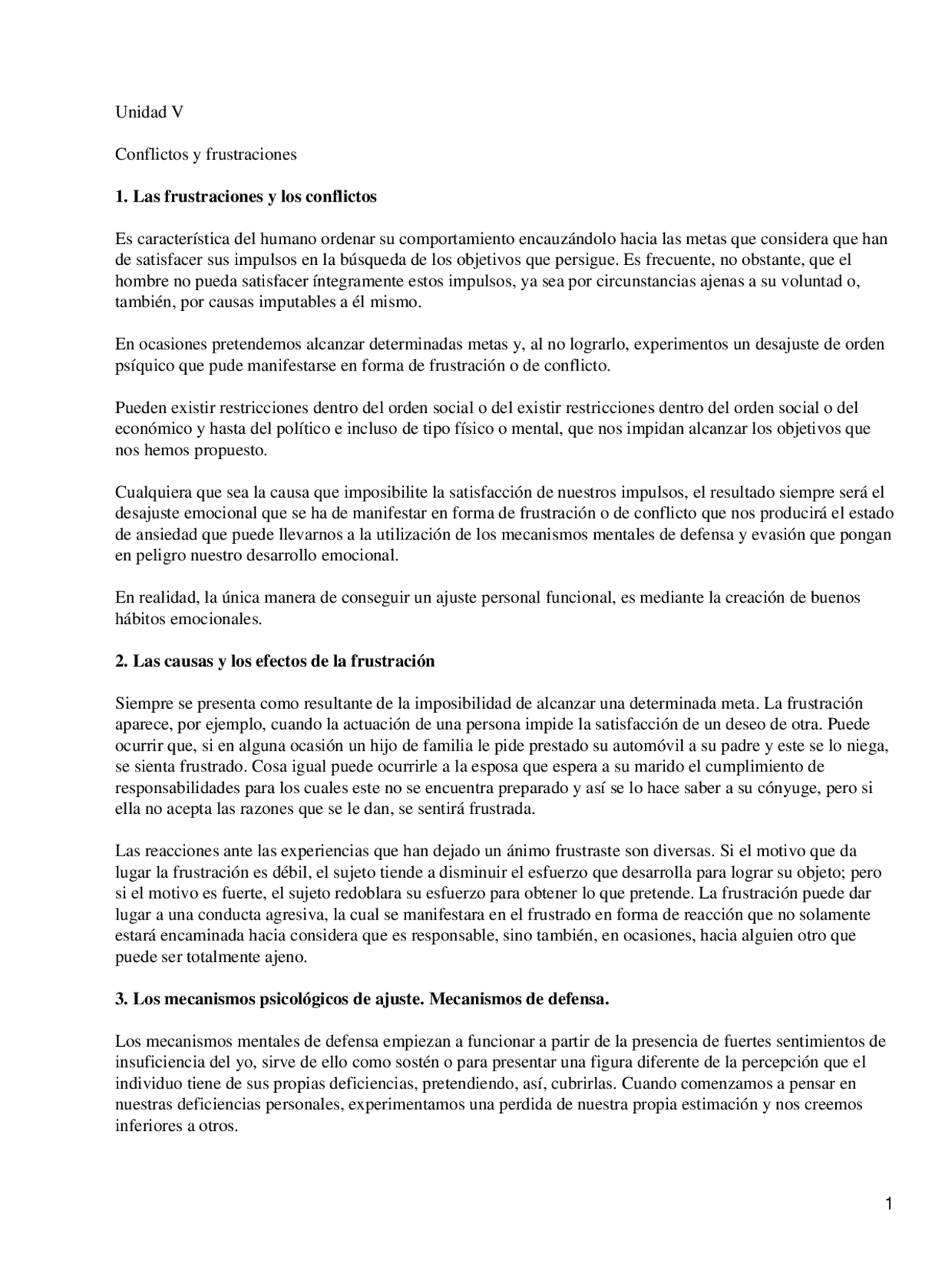 Apuntes sobre las Frustraciones y los Conflictos - Docsity