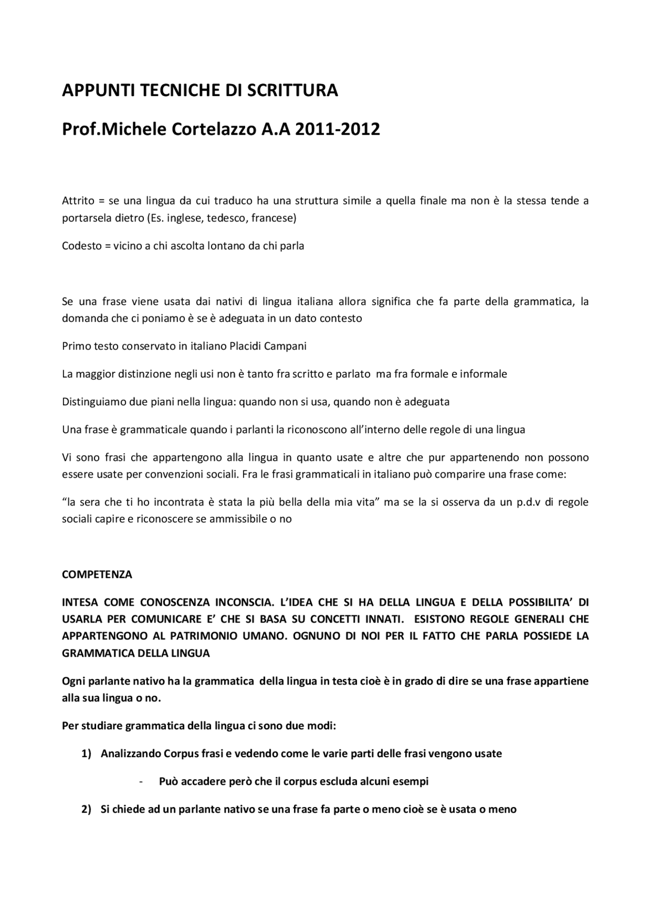 Appunti Tecniche Di Scrittura Prof Cortelazzo Docsity