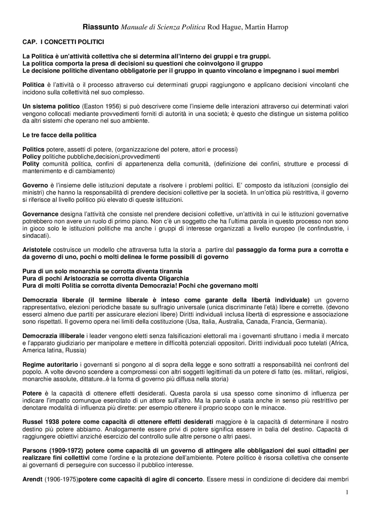 Riassunto Manuale di Scienza Politica Rod Hague - Martin Harrop ...
