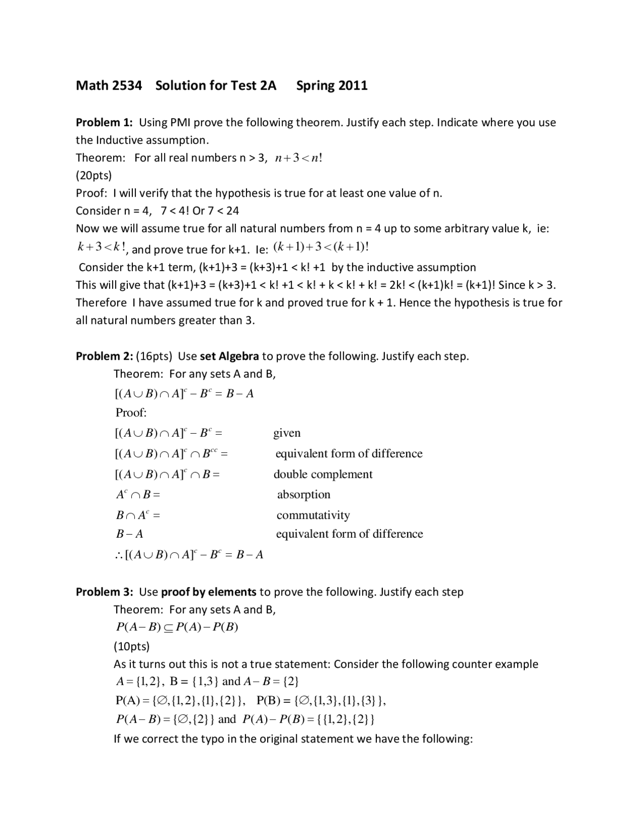 Introduction to Discrete Mathematics - Solution for Test 2 A | MATH ...