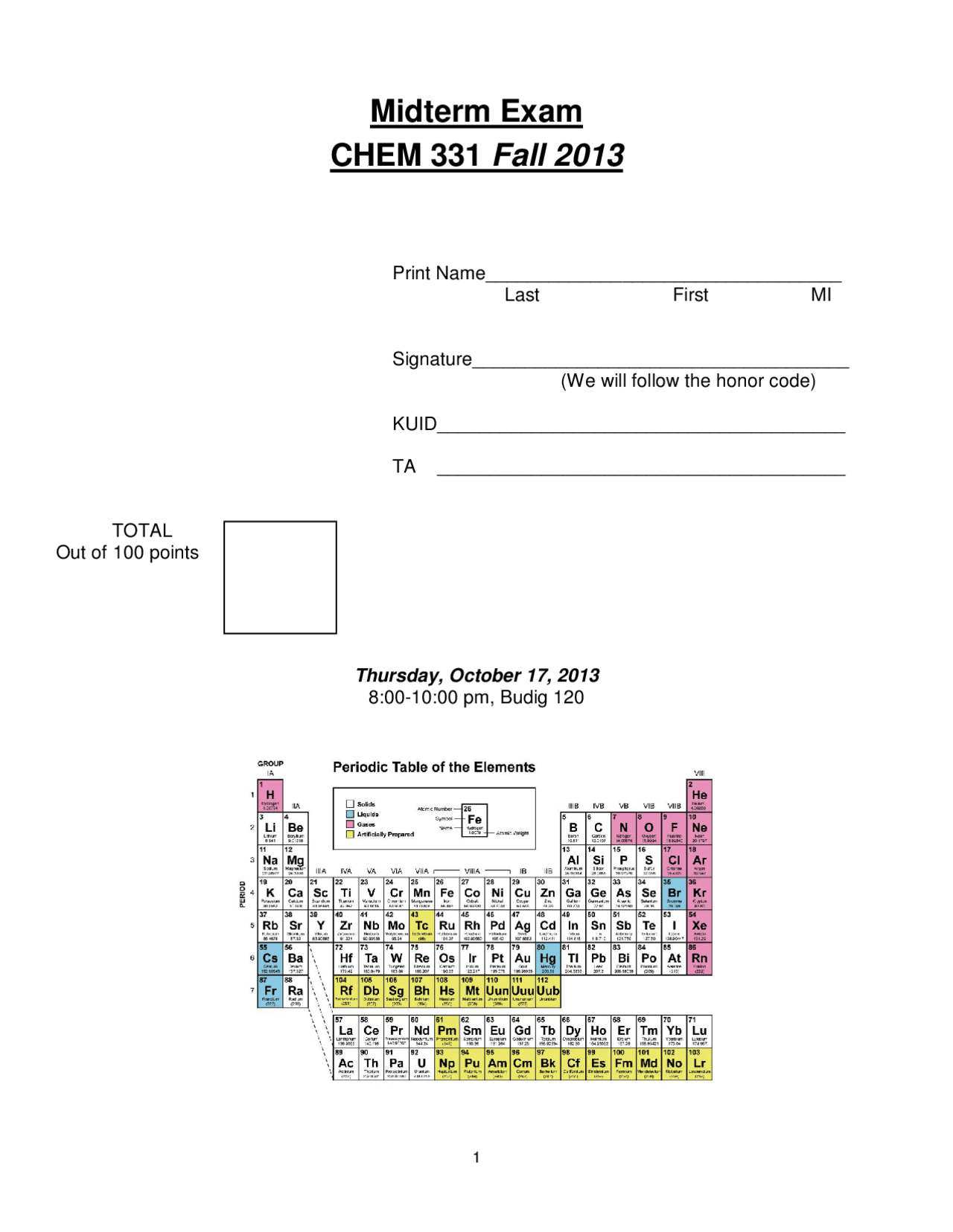 Midterm Exam - Organic Chemistry I Laboratory | CHEM 625 - Docsity