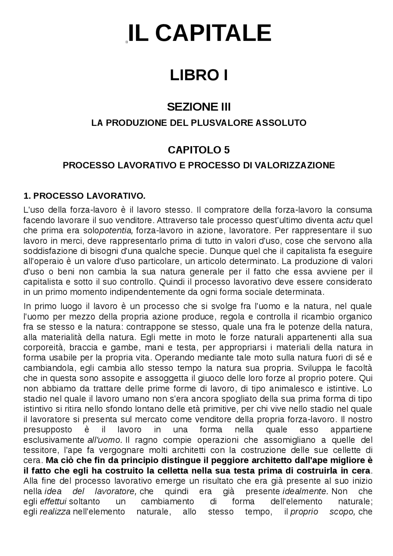 Riassunto Il Capitale Libro I Sezione Iii Docsity