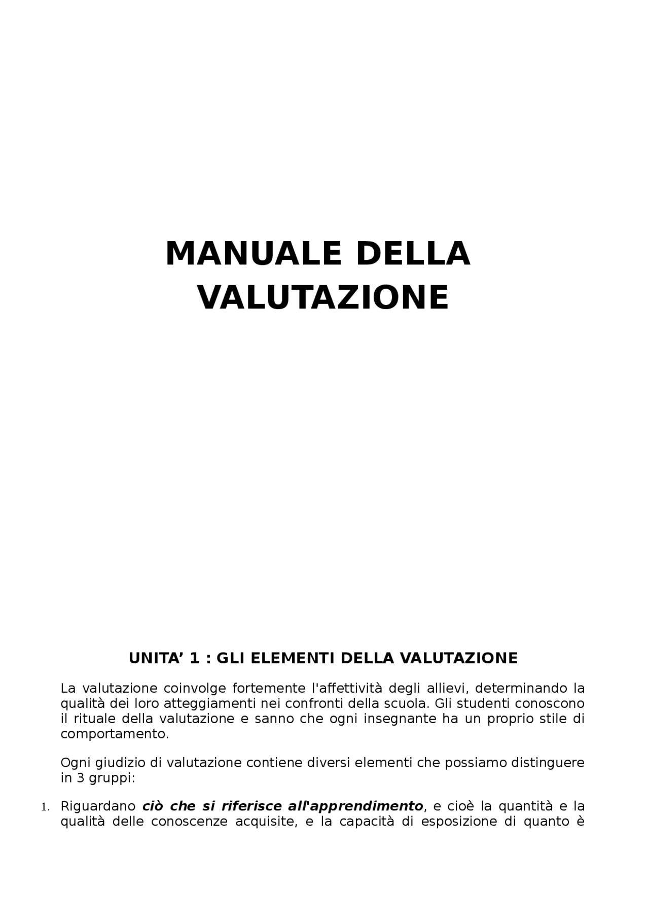 Manuale Della Valutazione Docsity