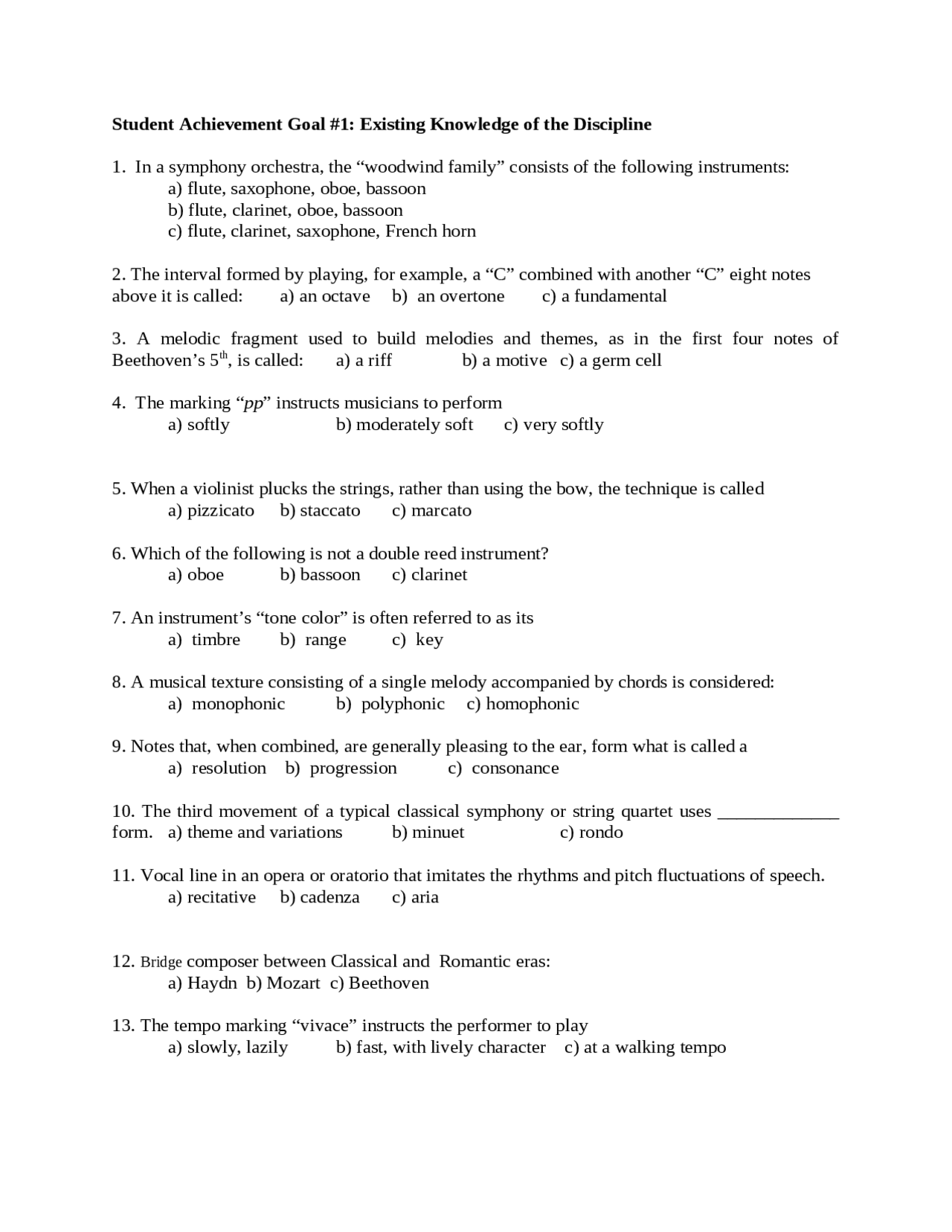 Student Achievement Goal #1: Existing Knowledge of the Discipline in ...