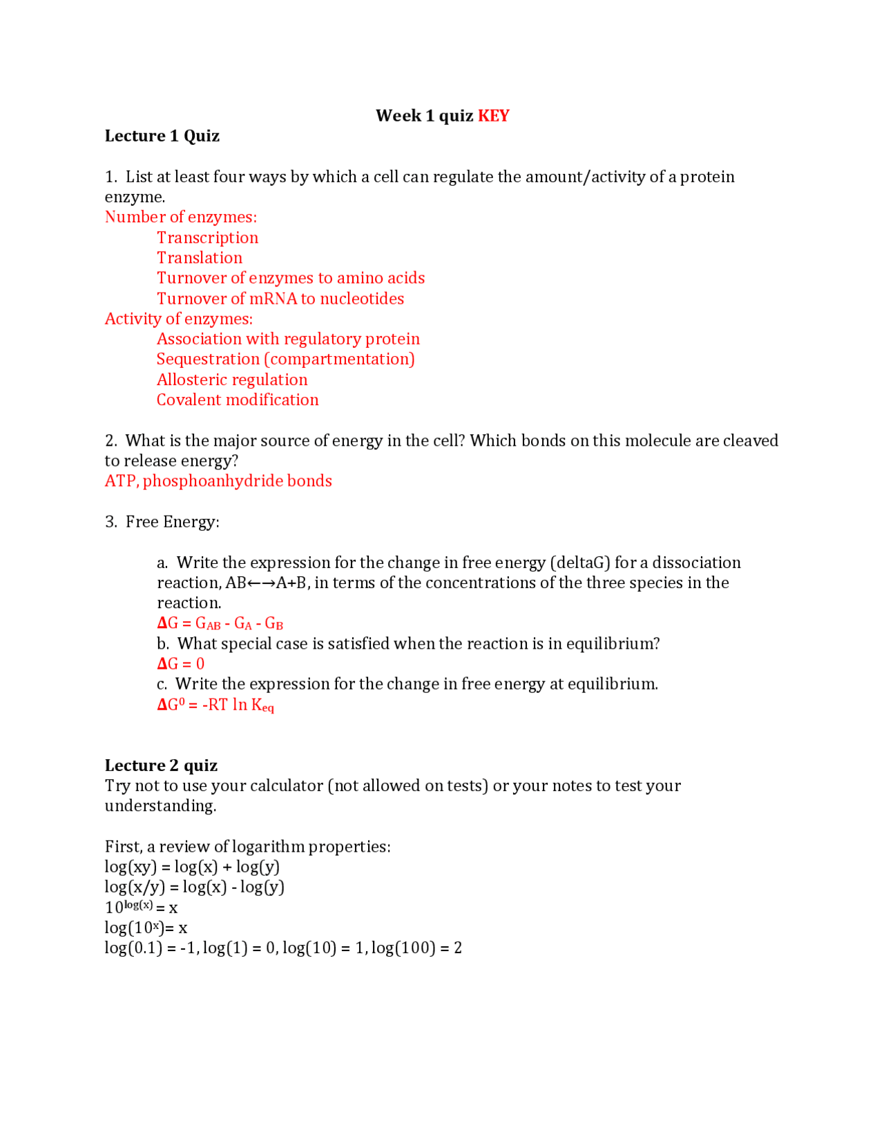 Quiz 1 On Transcription Translation Introduction To Biochemistry