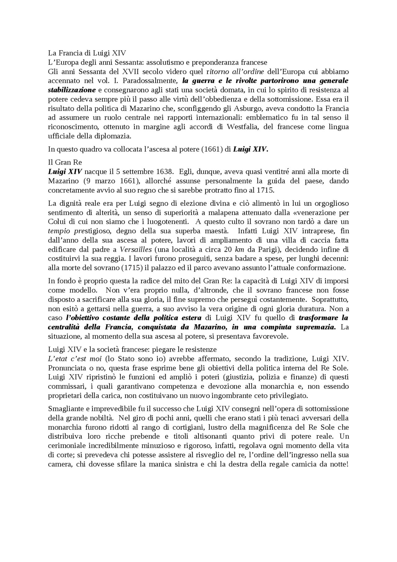 Appunti Sulla Francia Di Luigi Xiv Docsity