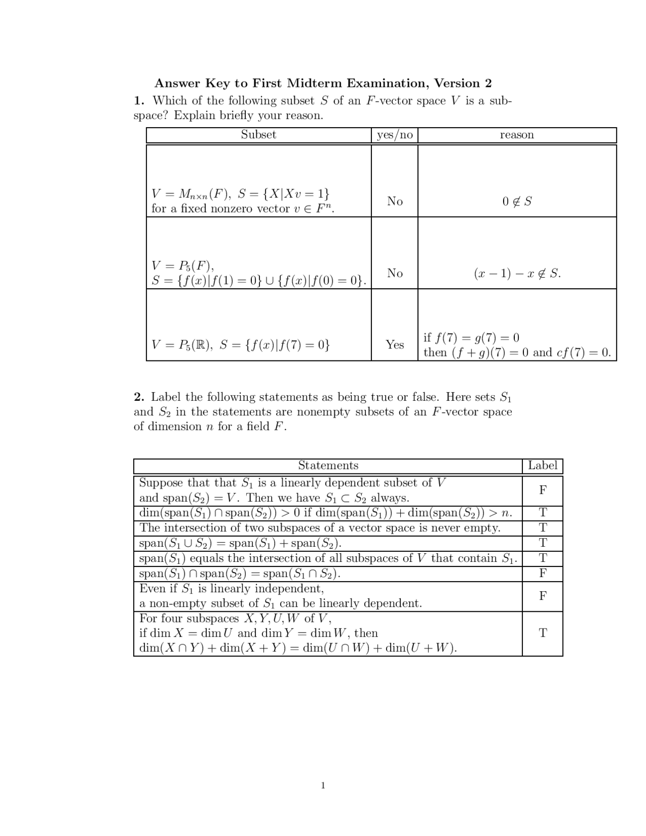 4 Problems On Fixed Non Zero Vectors Midterm Exam Math 115a Docsity