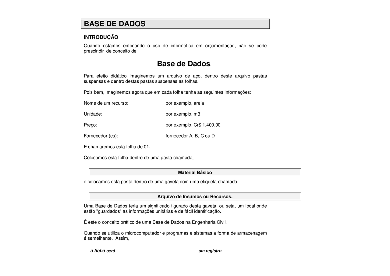 Base de Dados Parte1 | Notas de estudo Banco de Dados Dedutivos | Docsity