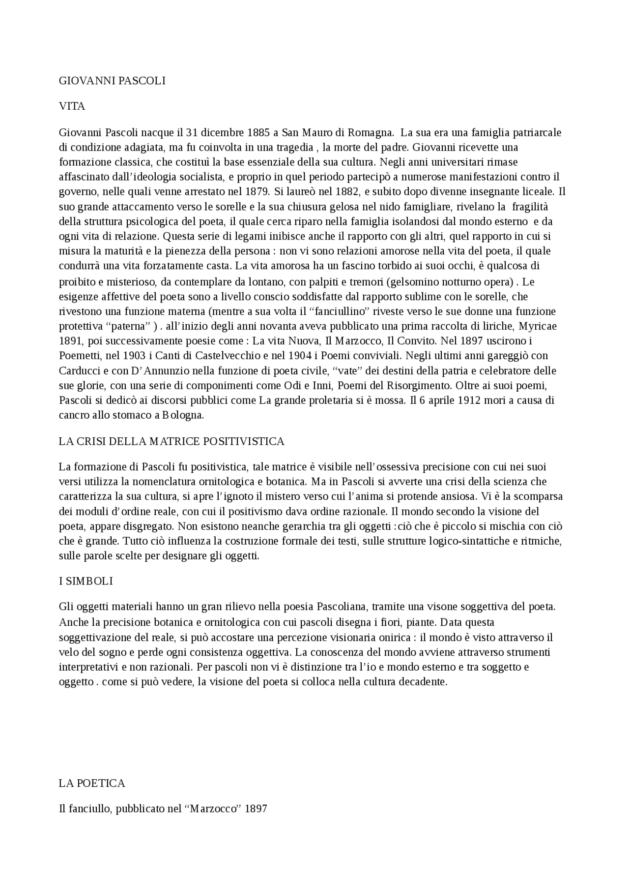 Giovanni Pascoli Docsity