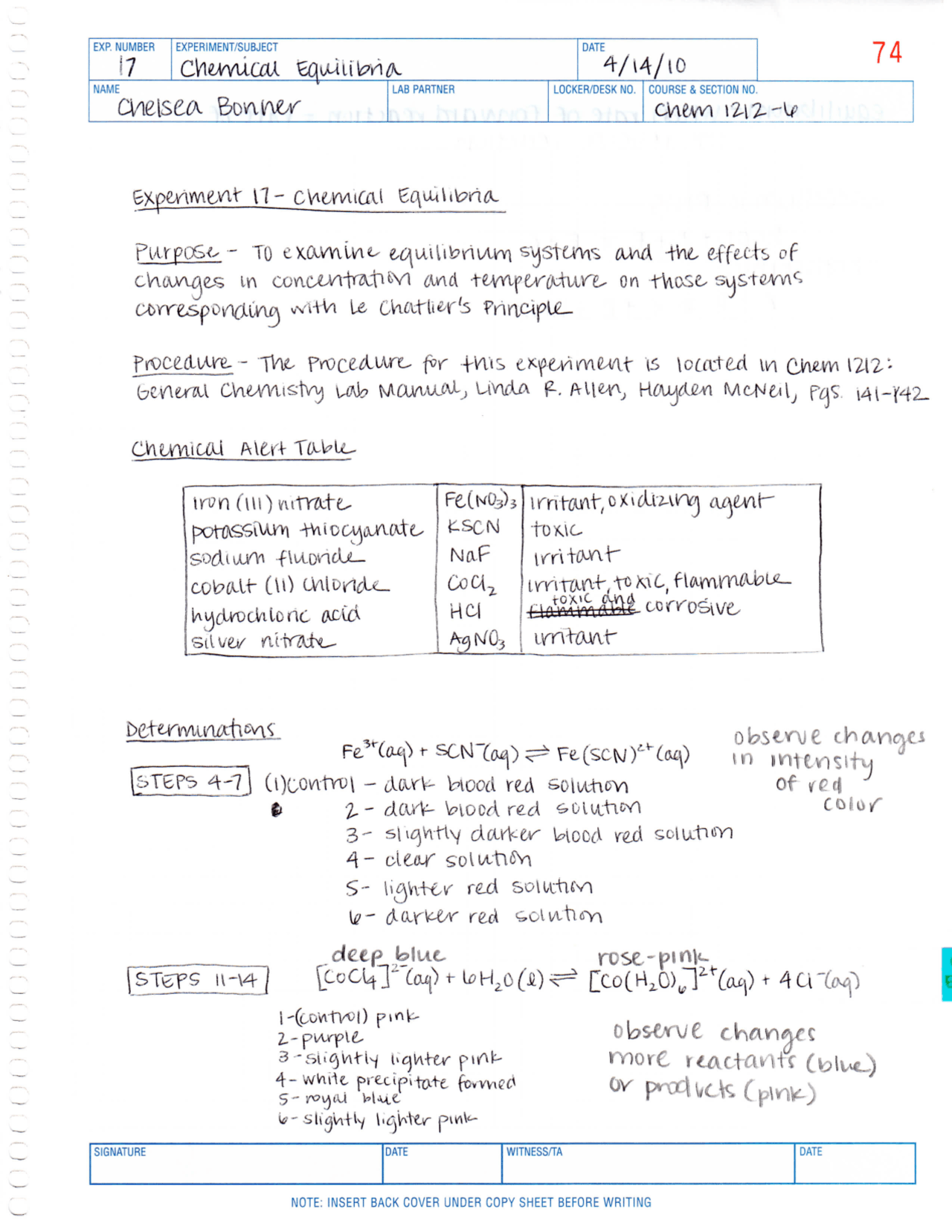Chemical Equilibria Lab Notebook on General Chemistry | CHEM 1212 ...