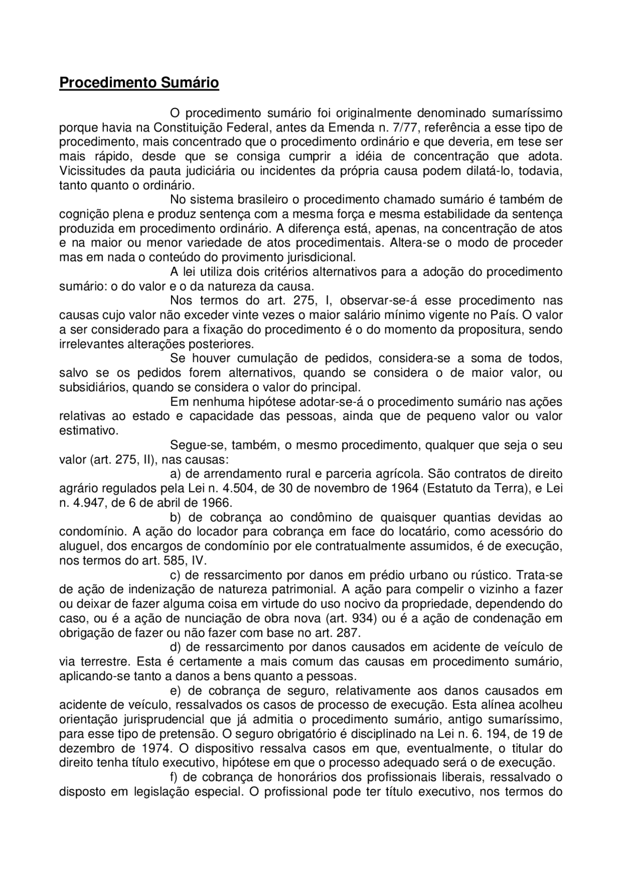 O Procedimento Sumário - Docsity