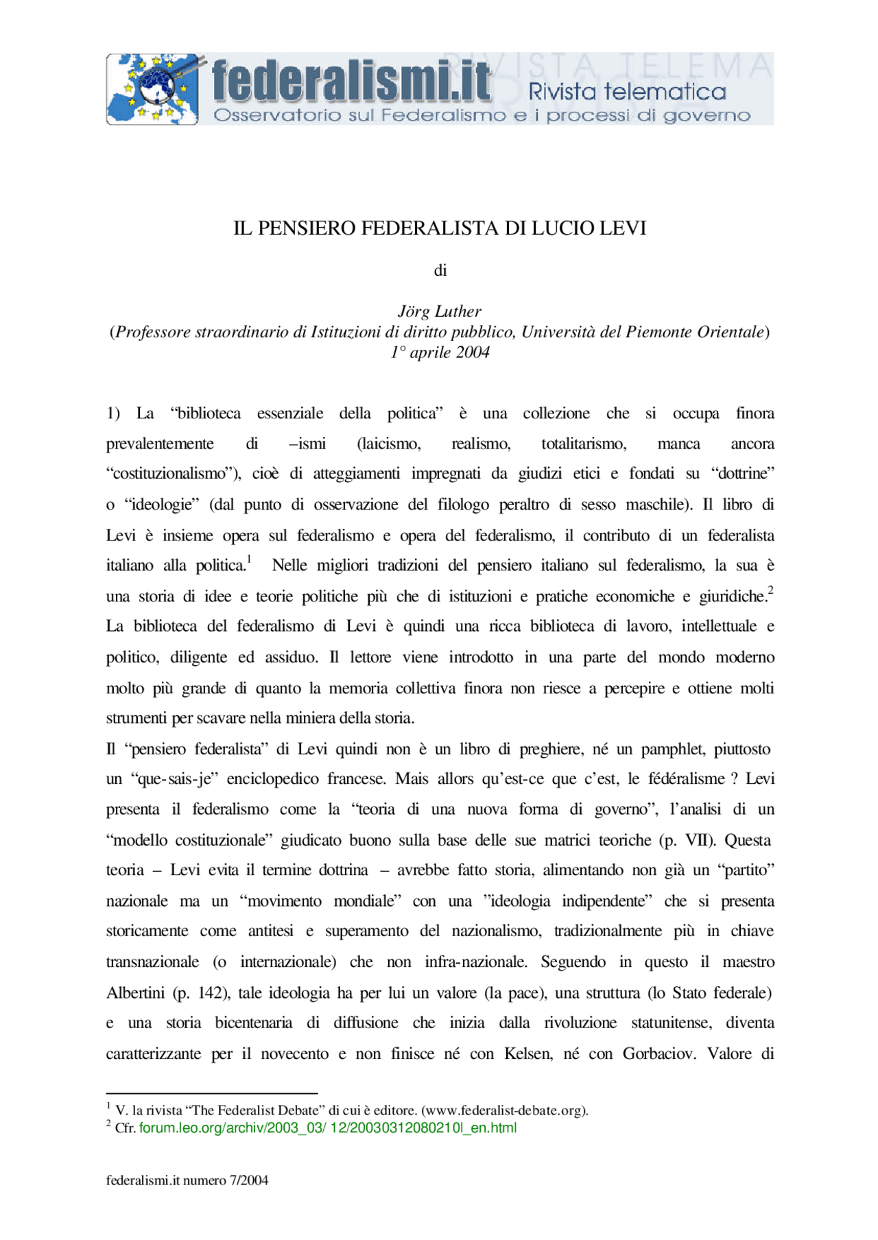 Lucio levi | Sintesi del corso di Storia | Docsity