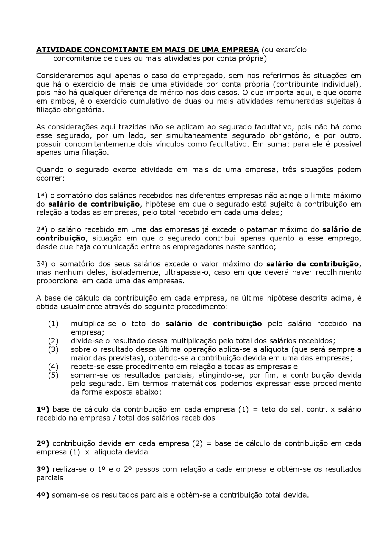A atividade concomitante em mais de uma empresa - Docsity