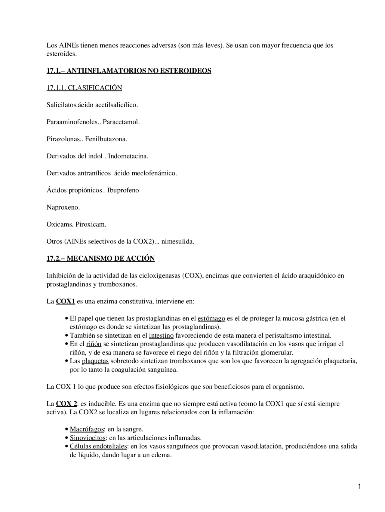 Apuntes Sobre Los Antiinflamatorios No Esteroideos Docsity