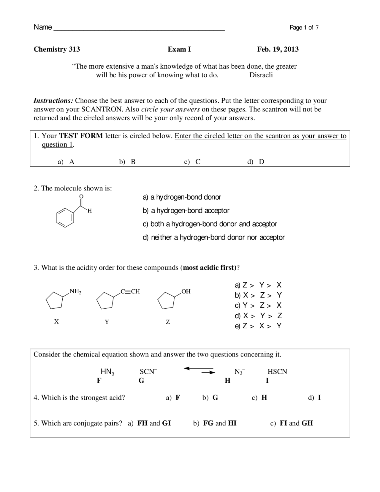 30 Multiple Choice Questions on Organic Chemistry I | CHEM 313 - Docsity
