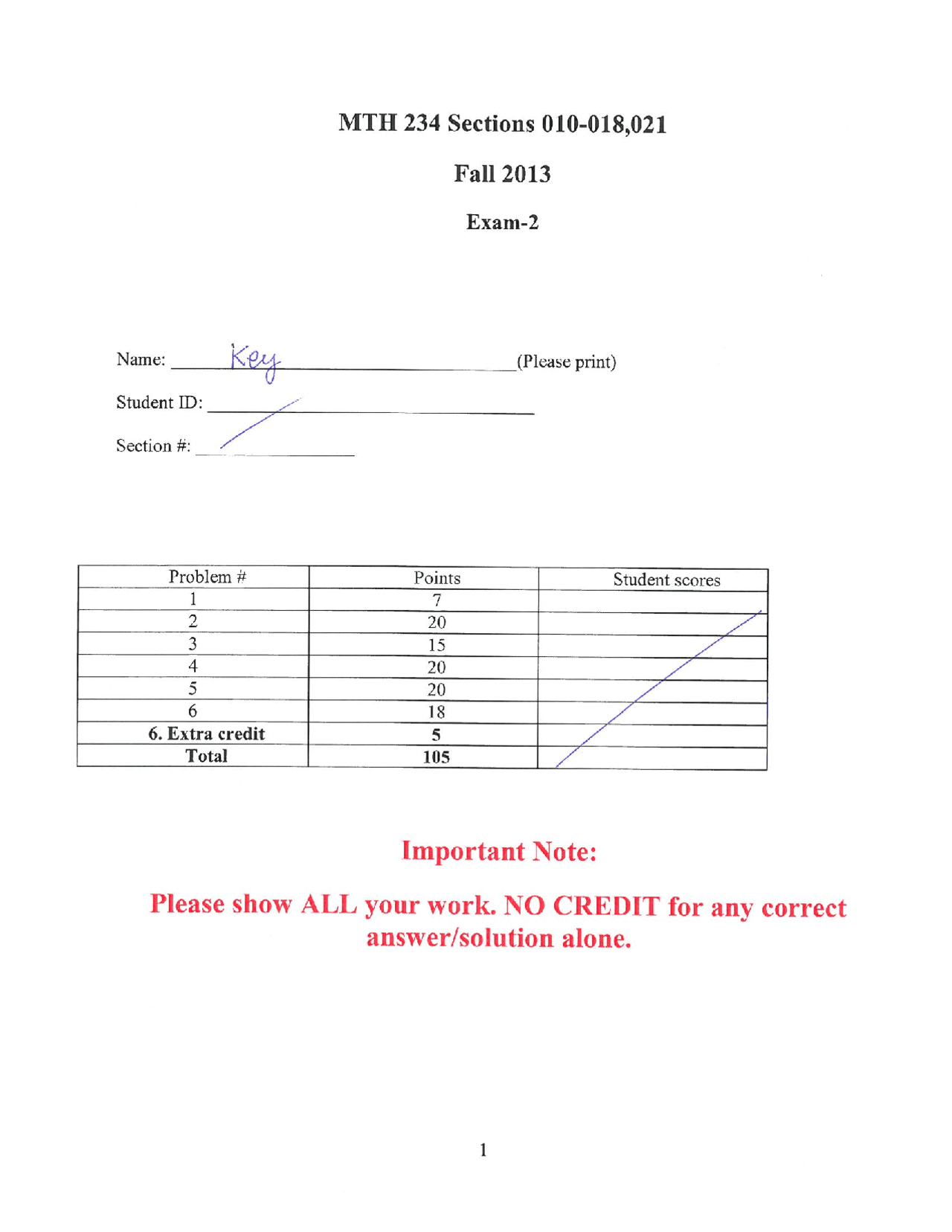 Exam 2 Solved Multivariable Calculus Fall 2013 Mth 234 Docsity