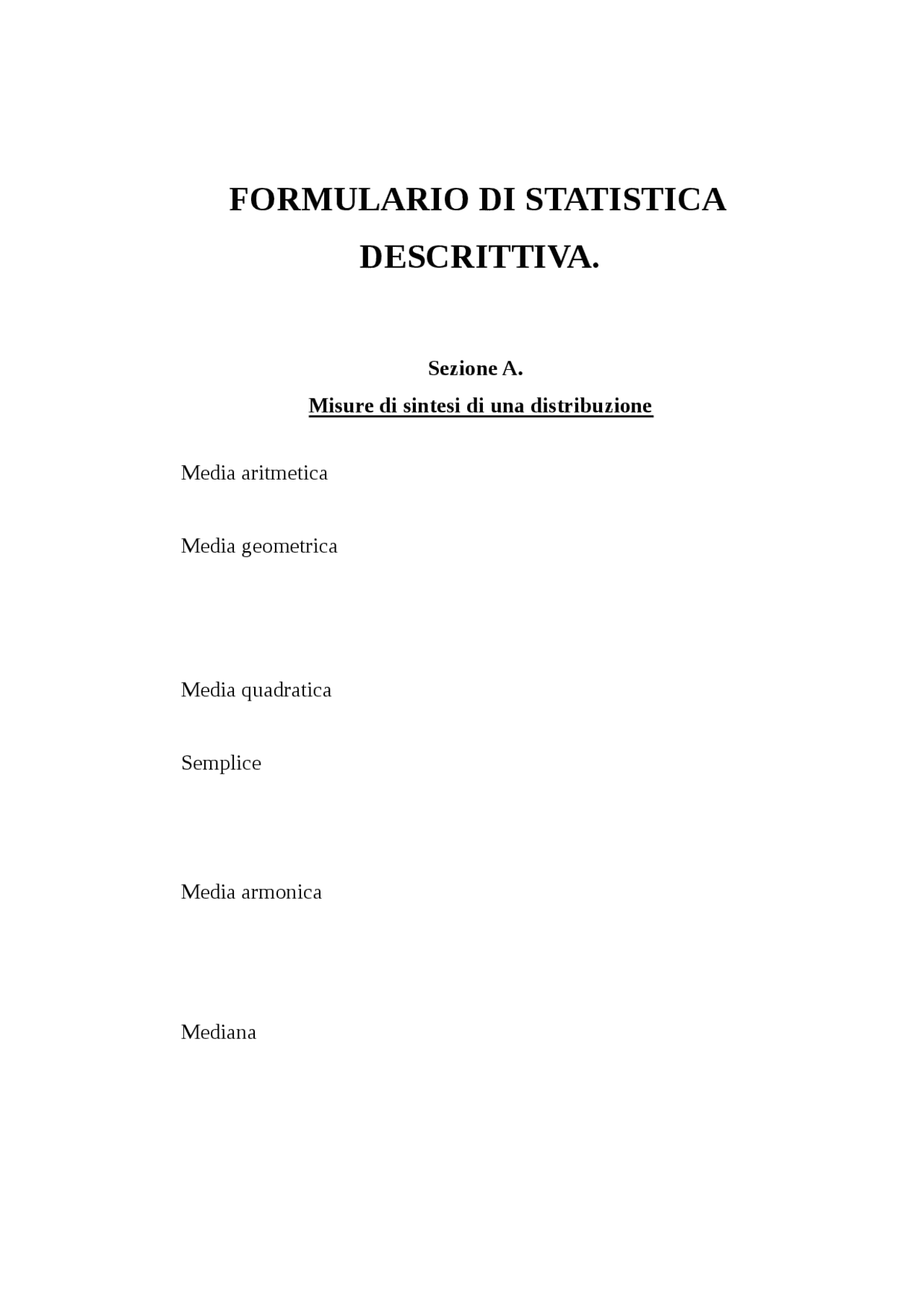 Formulario concetti di statistica descrittiva | Formulari de ...